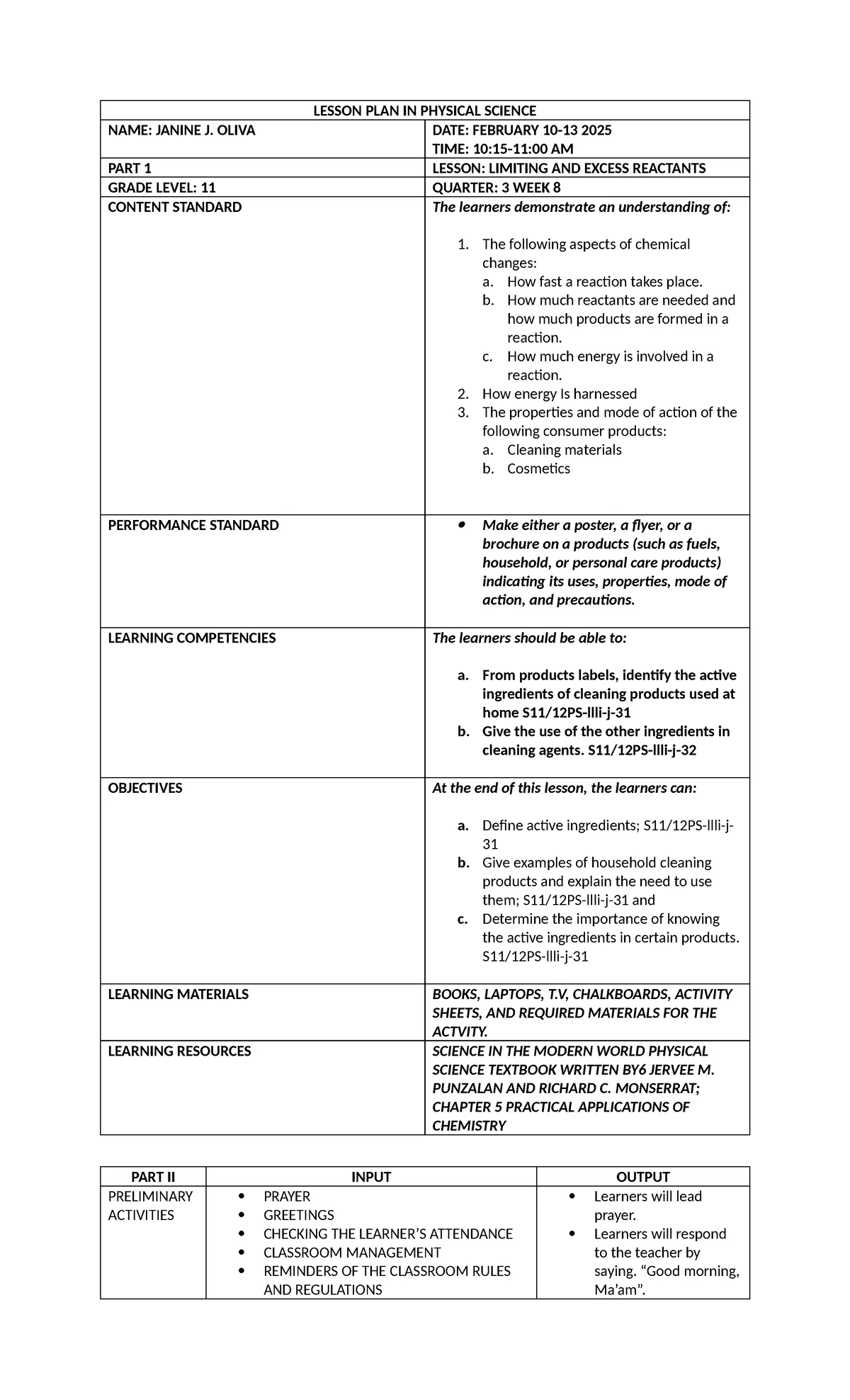 Earth and Life Science Lesson Plan (W6-G11) for Grade 11 Students - Studocu