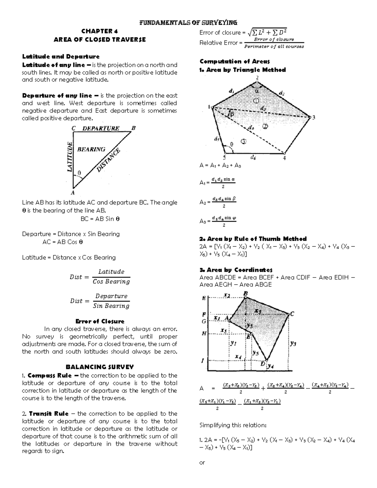 Chapter 4: Area of Closed Traverse (Geometry 101) - Studocu