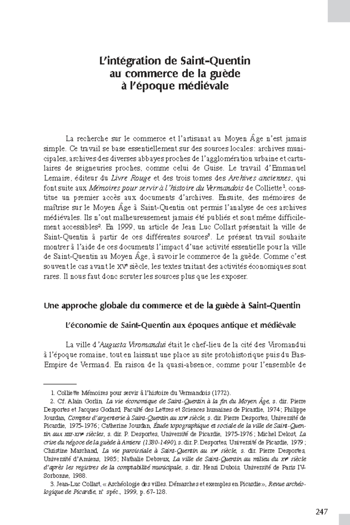 Commerce de la Guède à Saint-Quentin au Moyen Âge - Étude Historique ...