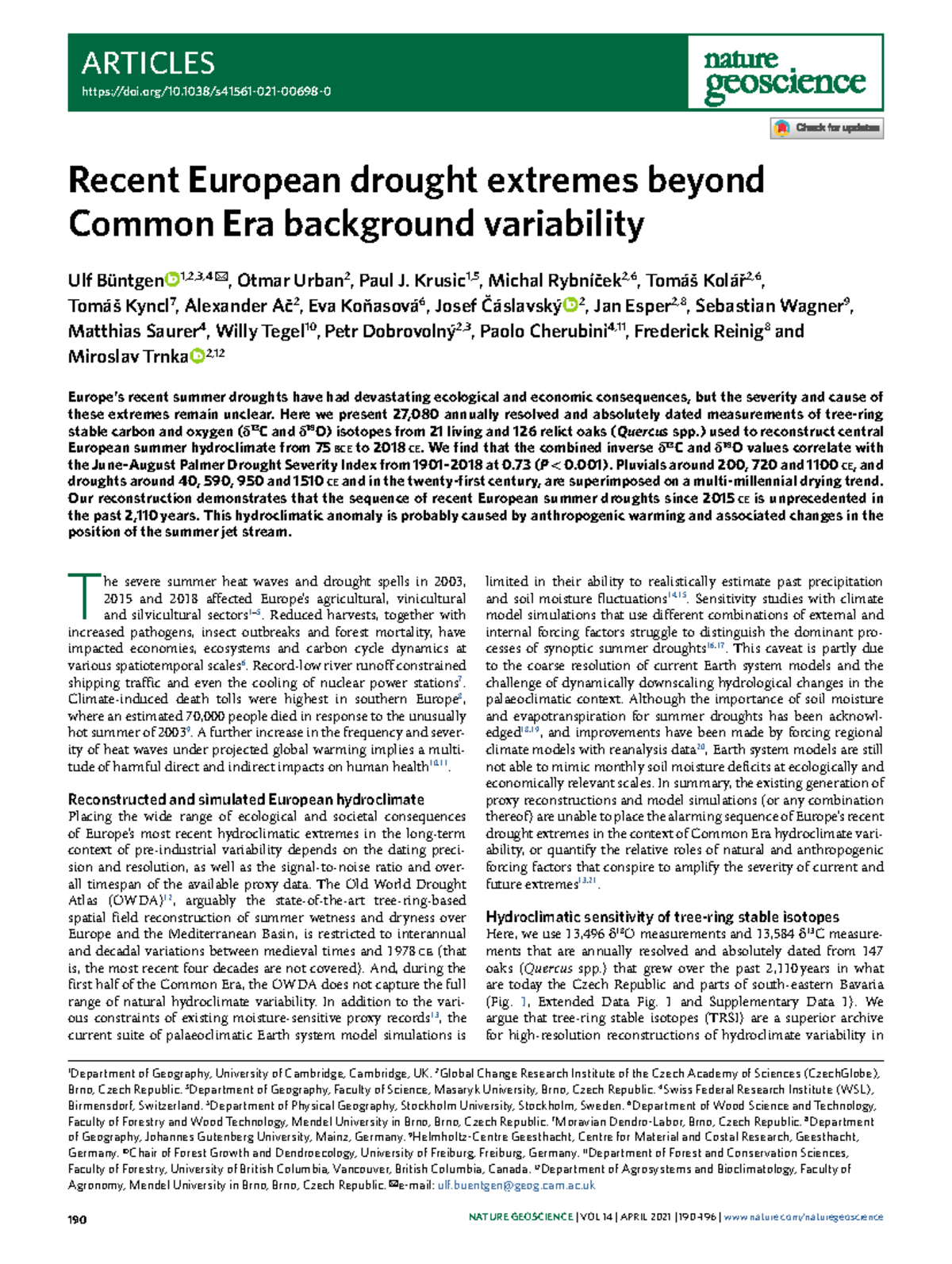 Recent European Drought Extremes: A 2,110-Year Hydroclimatic Analysis ...
