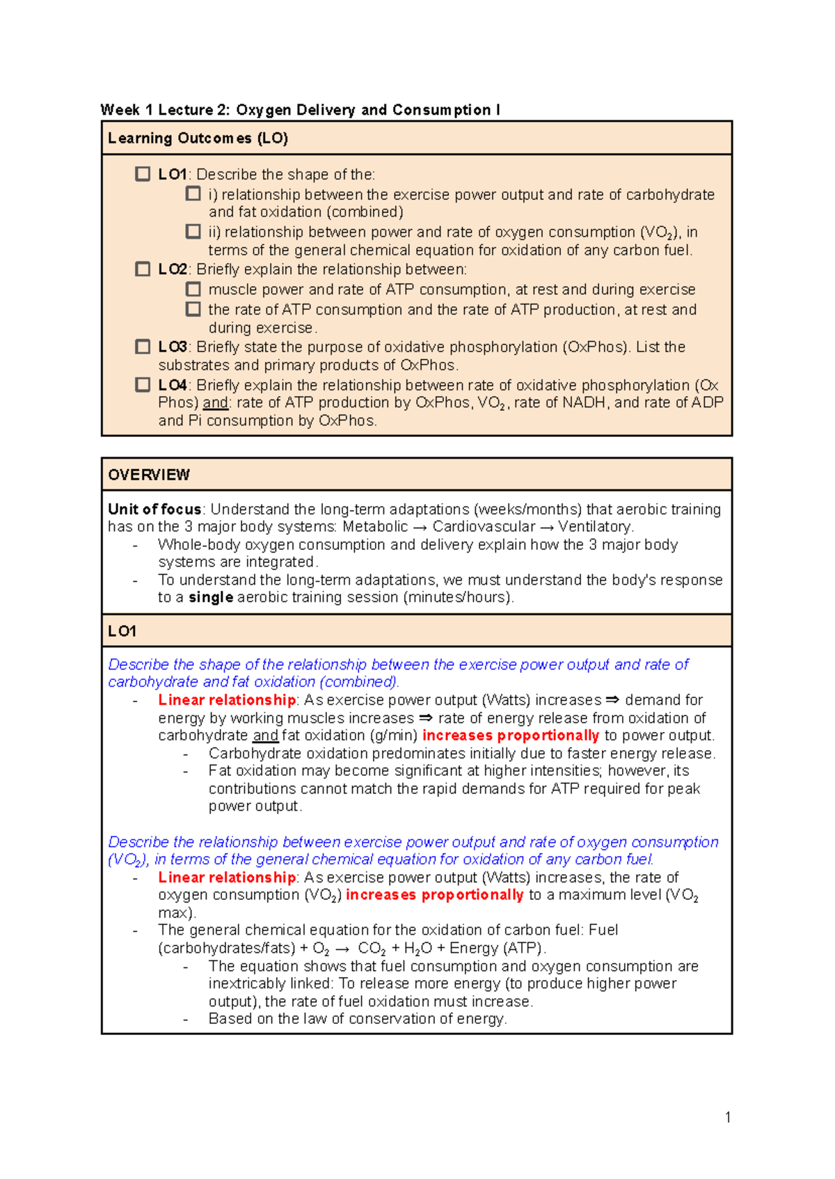 Week 1 Lecture 2: Oxygen Delivery and Consumption I - Studocu