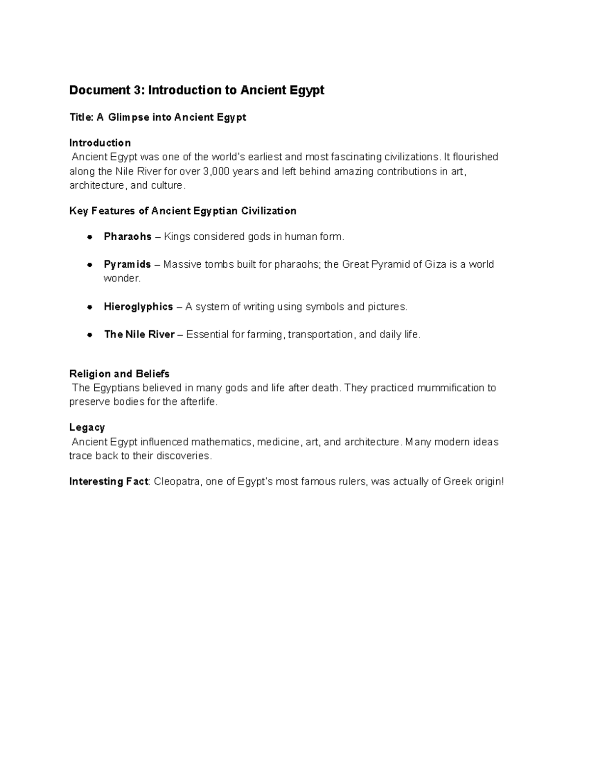 Introduction to Ancient Egypt: Key Features and Contributions - Studeersnel