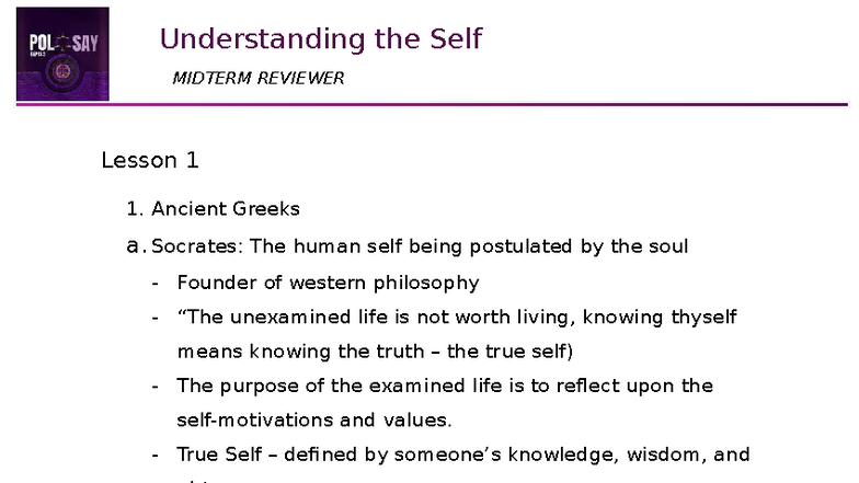 Understanding the Self: MIDTERM REVIEWER for Course 844056 - Studocu