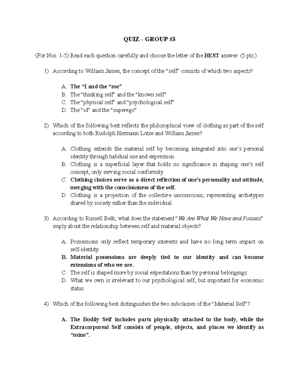 QUIZ GROUP (Psychology 101) - Key Concepts & Answers - Studocu