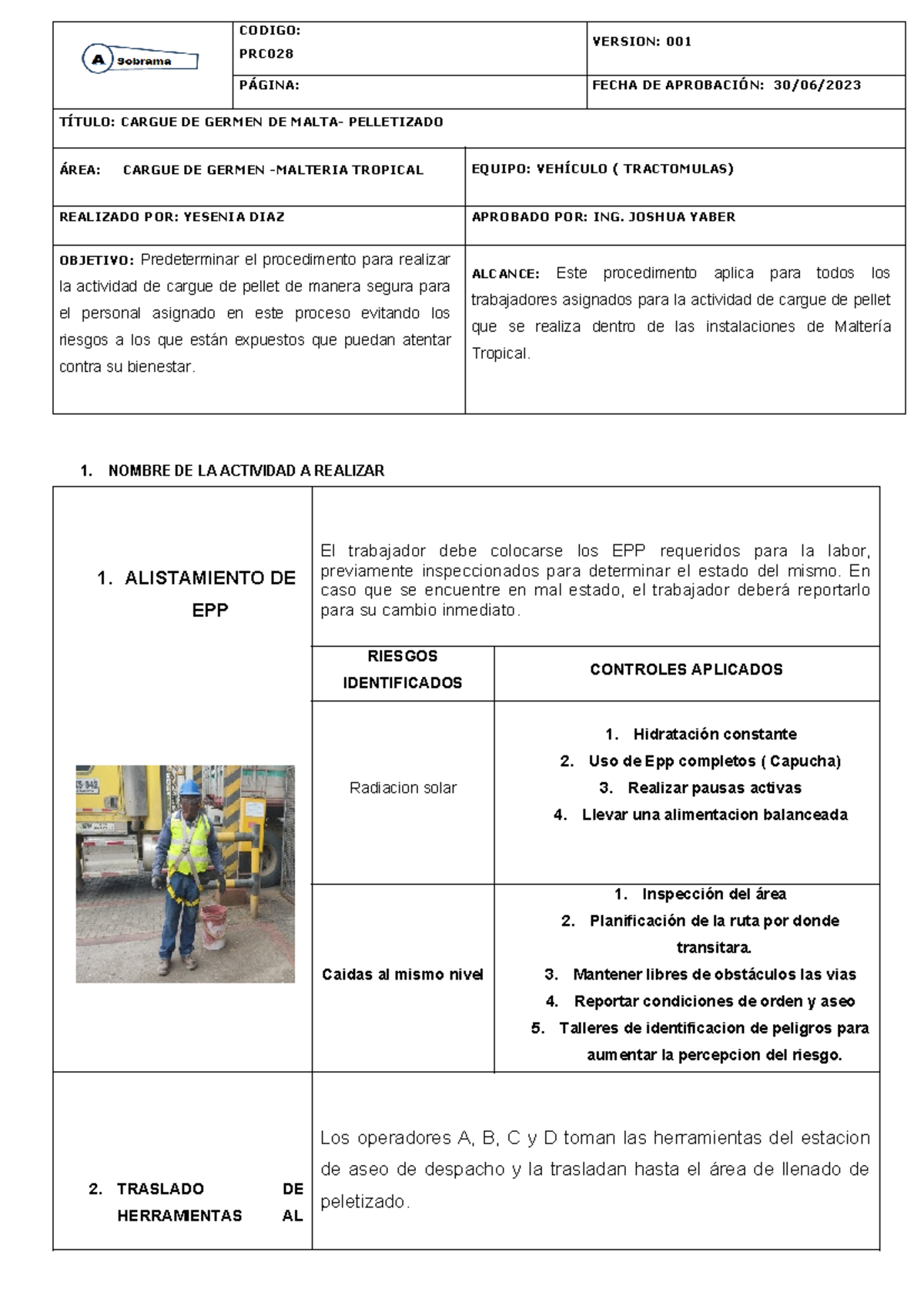 SOP PRC028: Procedimiento Seguro para Cargue de Pelletizado - Studocu