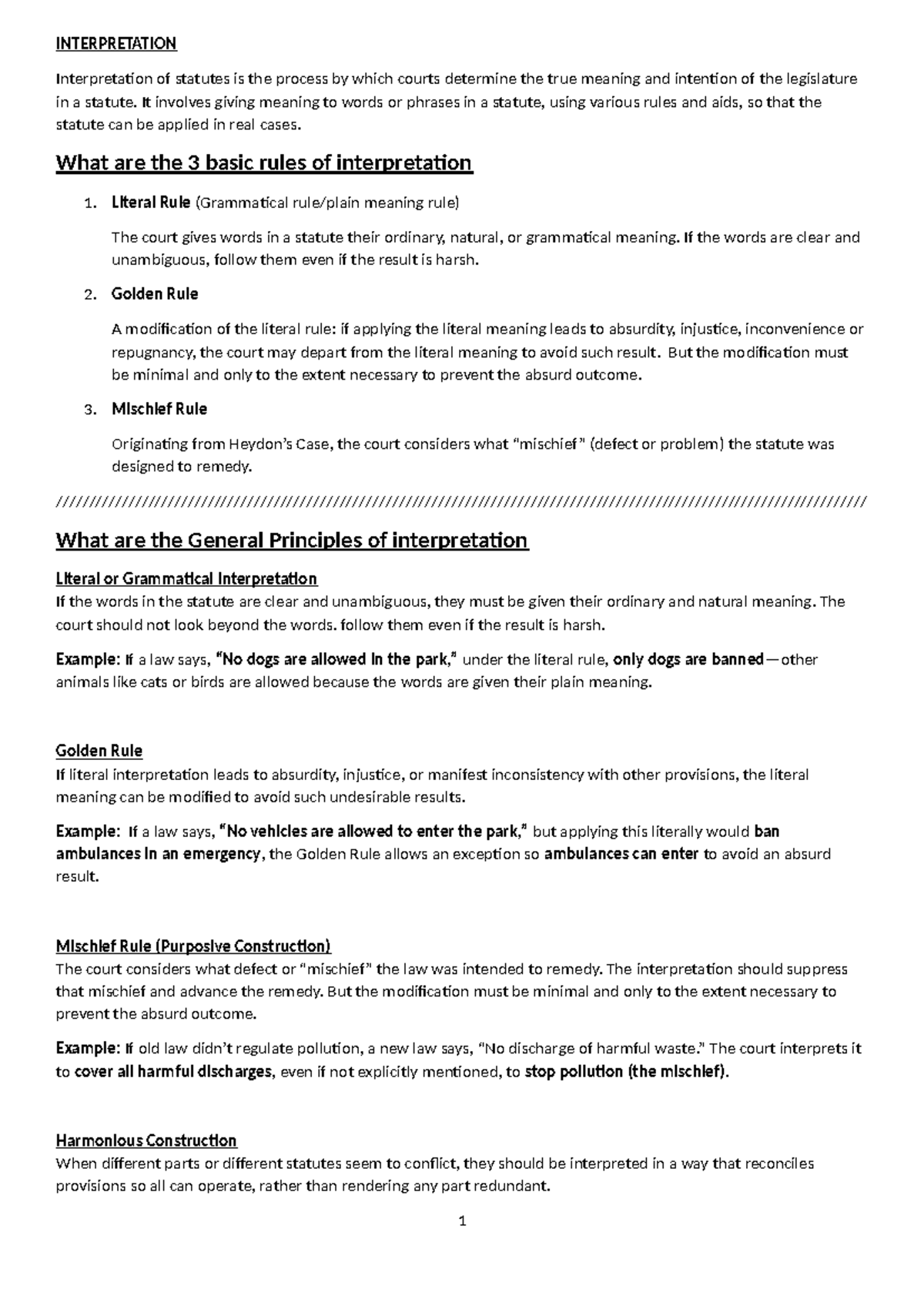 Interpretation of Statutes: Key Rules and Principles Explained - Studocu