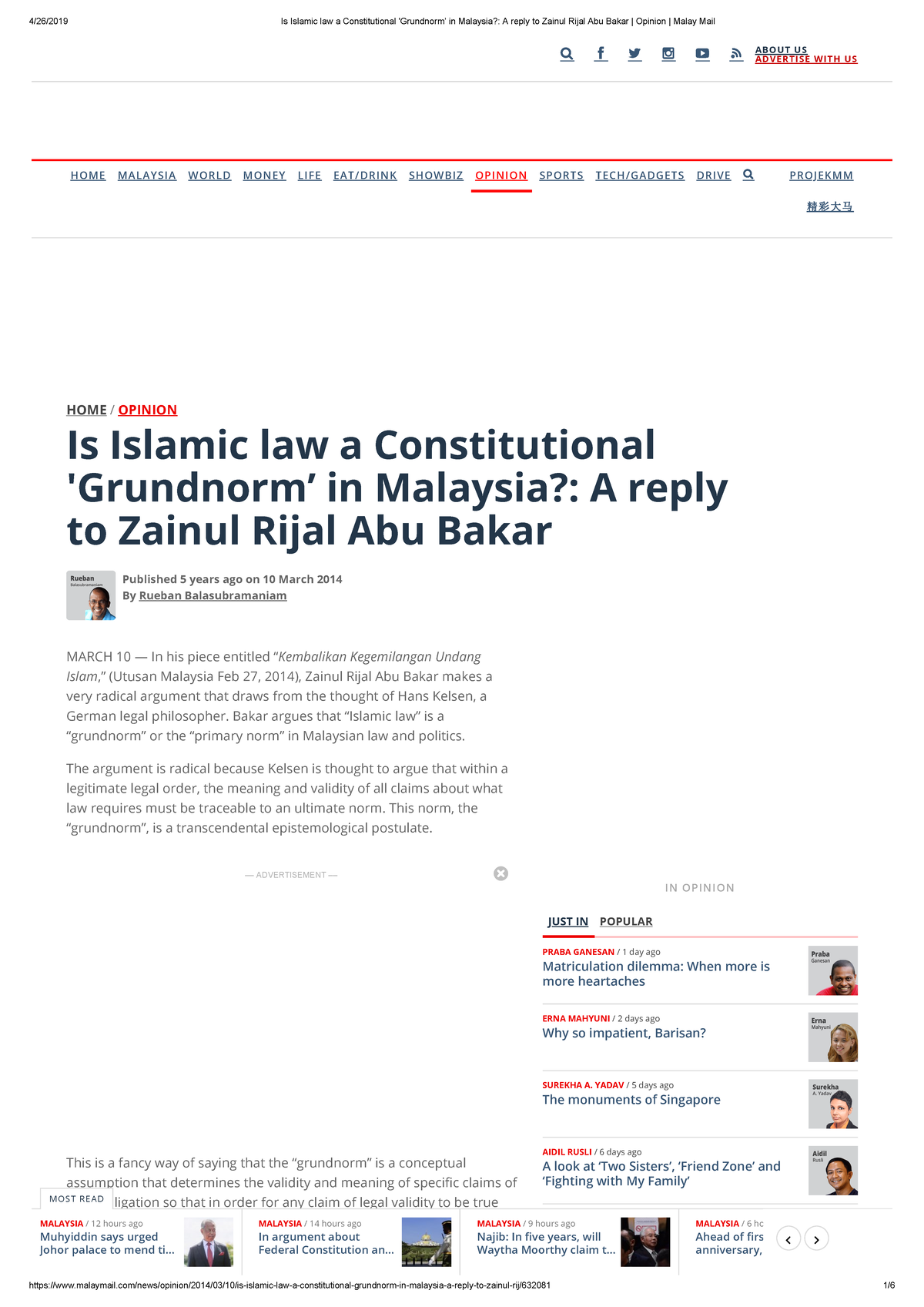 Is Islamic law a Constitutional 'Grundnorm’ in Malaysia A reply to Zainul Rijal Abu Bakar ...