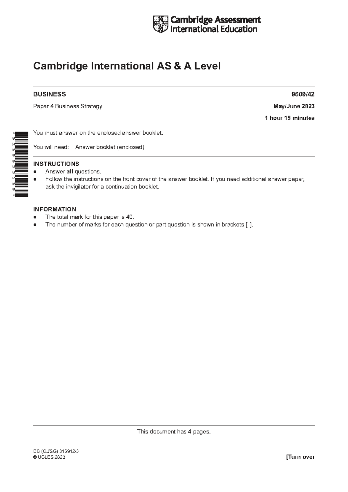 Cambridge International AS A Level BUSINESS 9609 Paper 4: Business ...