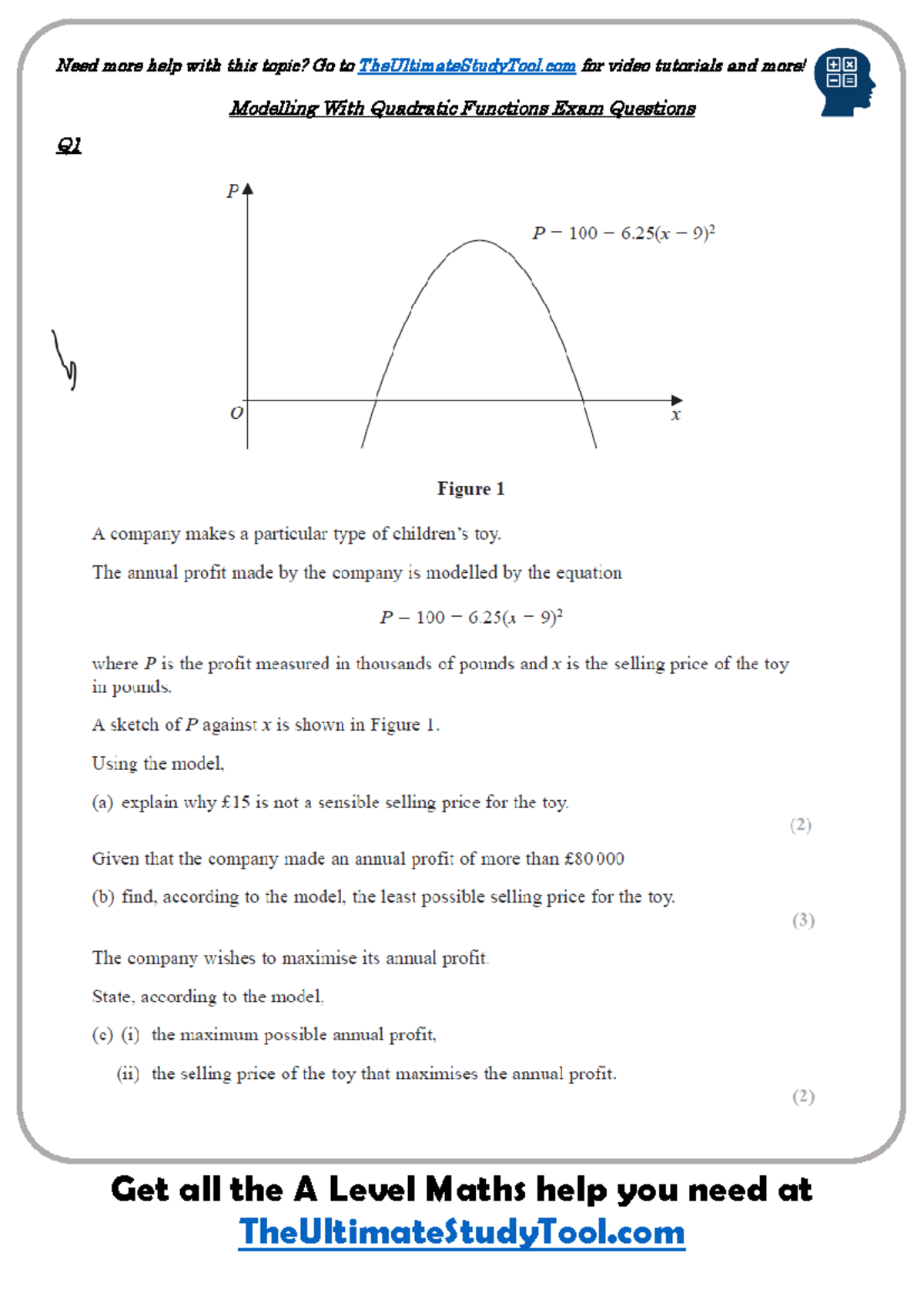 Y1 A Level Maths Modelling with Quadratic Functions Exam Qs - Studocu