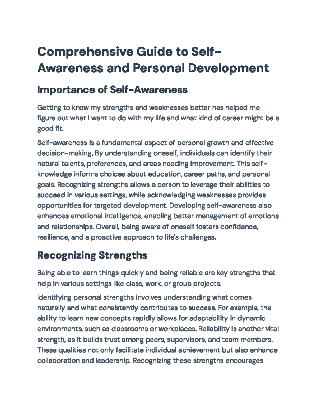 Comprehensive Guide to Self-Awareness & Personal Development - Studocu