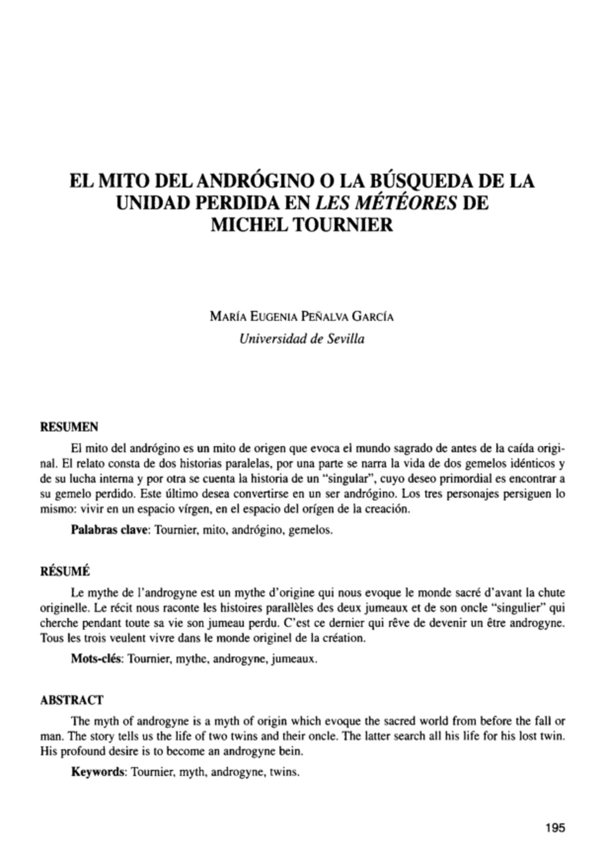 EL MITO DEL ANDRÓGINO Y LA UNIDAD PERDIDA EN LES MÉTÉORES - Studocu