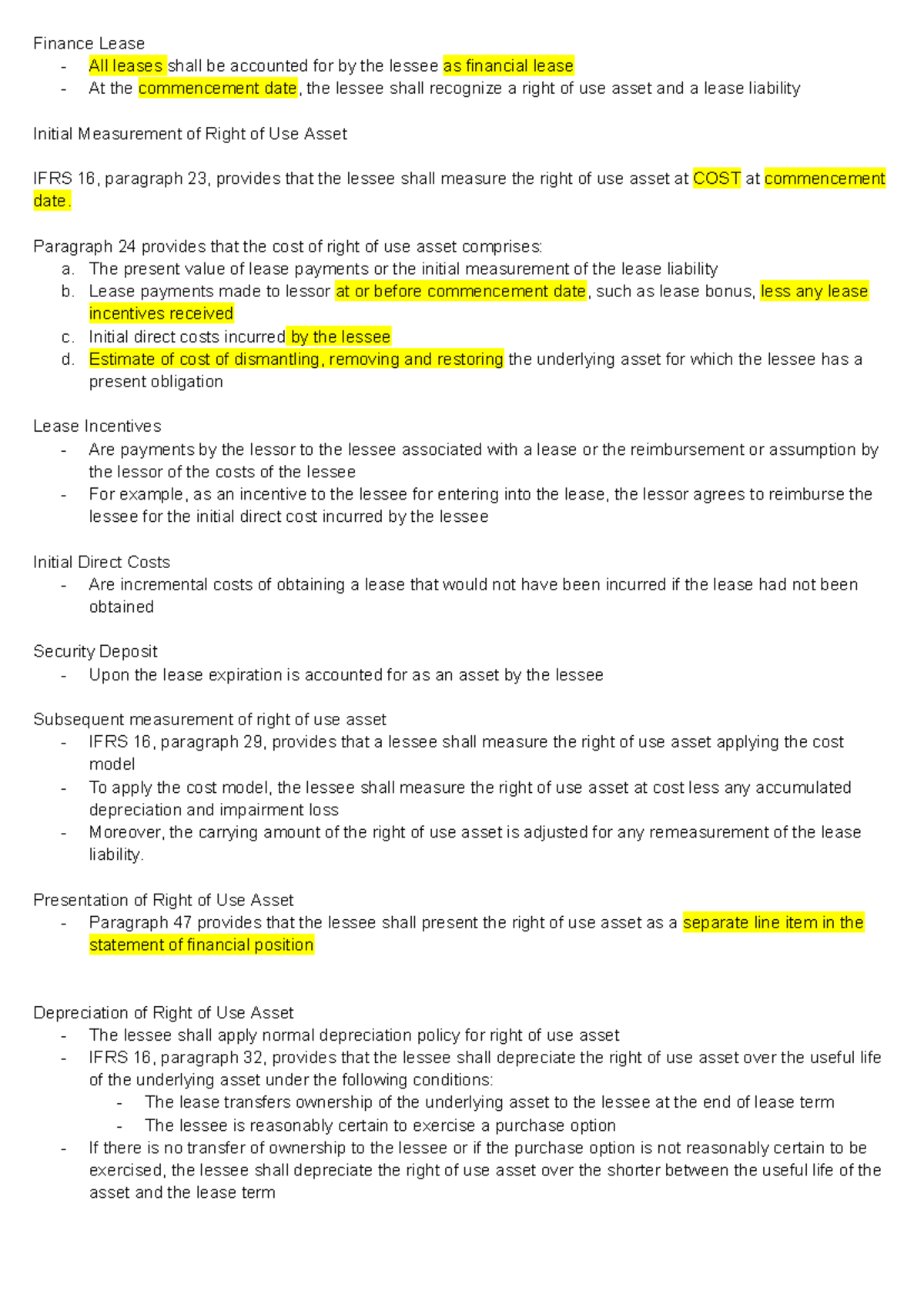 Intermediate Accounting 3: Key Notes on Finance Leases - Studocu