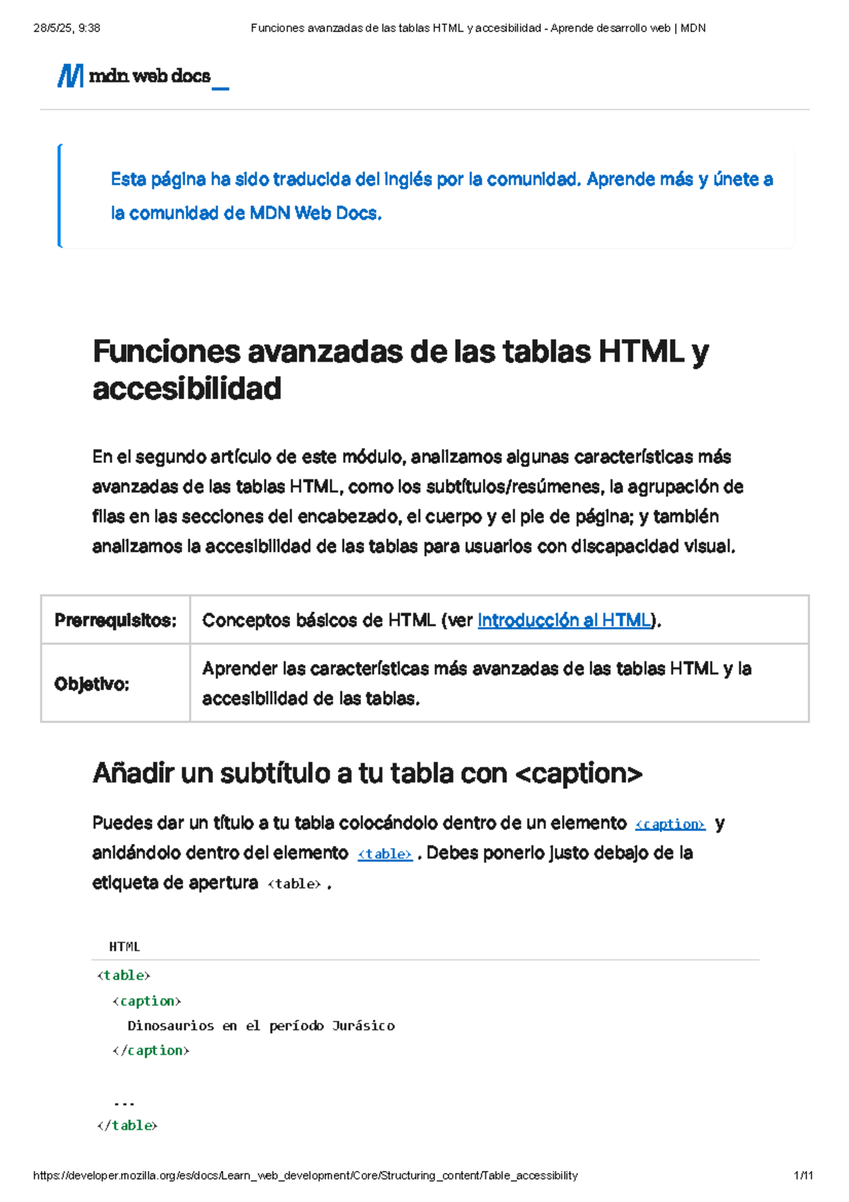 U7 2 Funciones Avanzadas de Tablas HTML y Accesibilidad - MDN Web Docs - Studocu