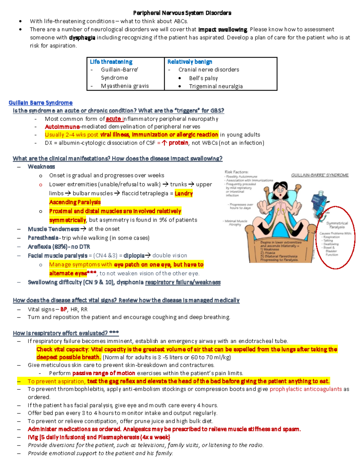 PNS Disorders Exam 3 Notes - Study Guide Focus Questions - Studocu