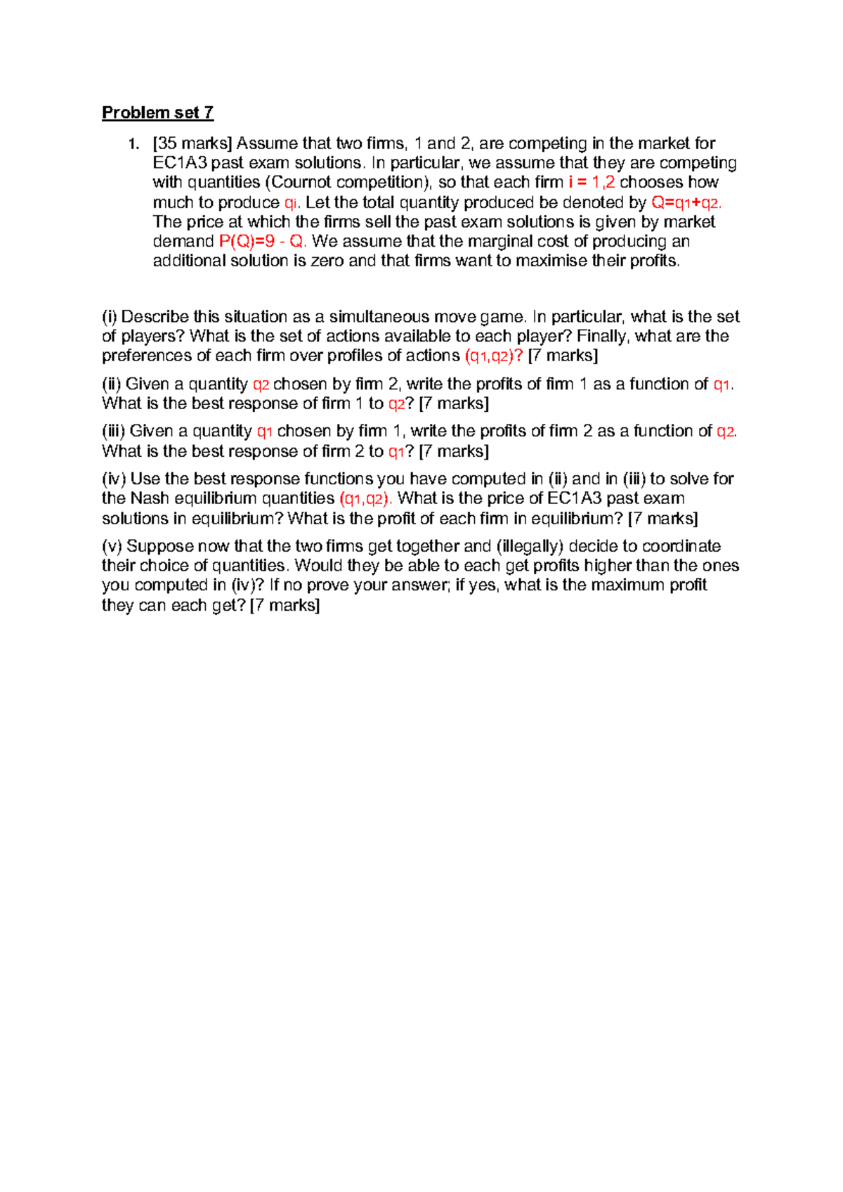 EC1A3 Problem Set 7: Cournot Competition Analysis - Studocu