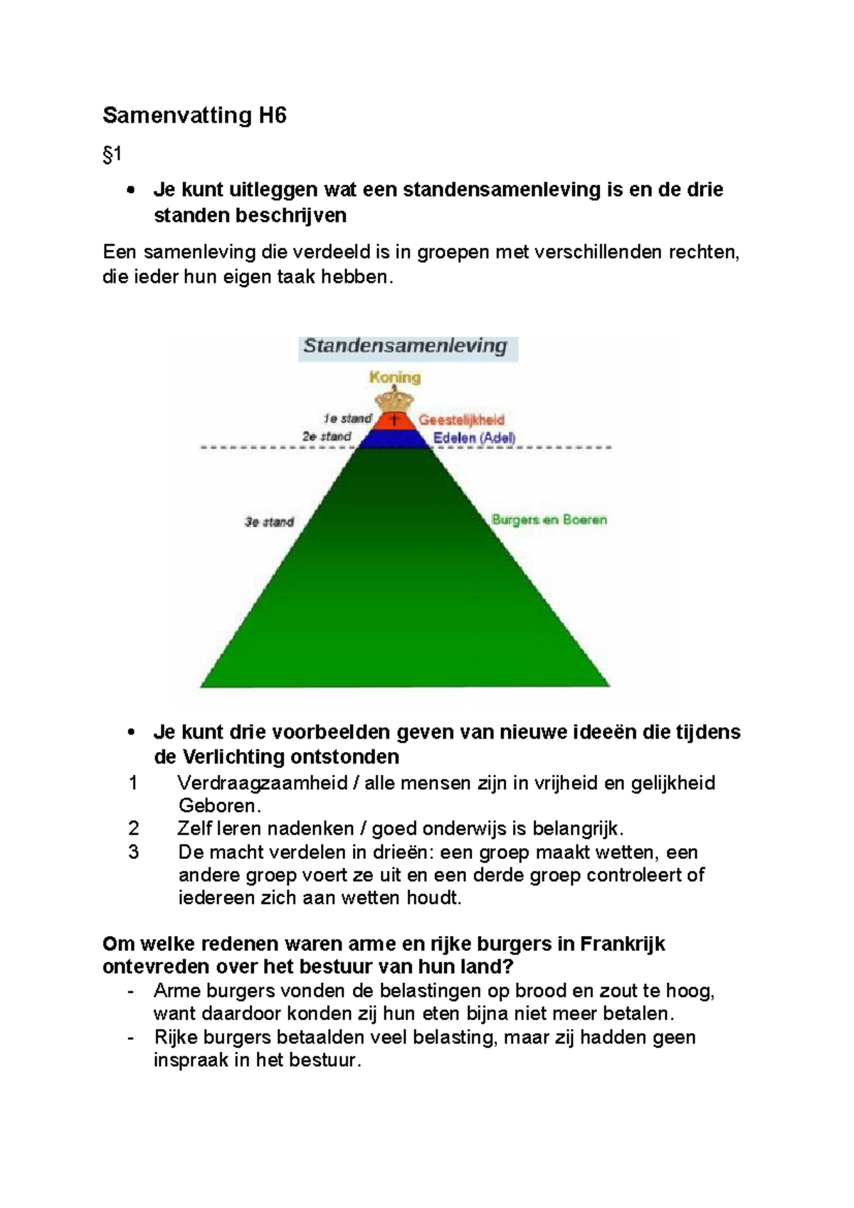 Samenvatting Methode H6: Standensamenleving en Franse Revolutie - Studeersnel