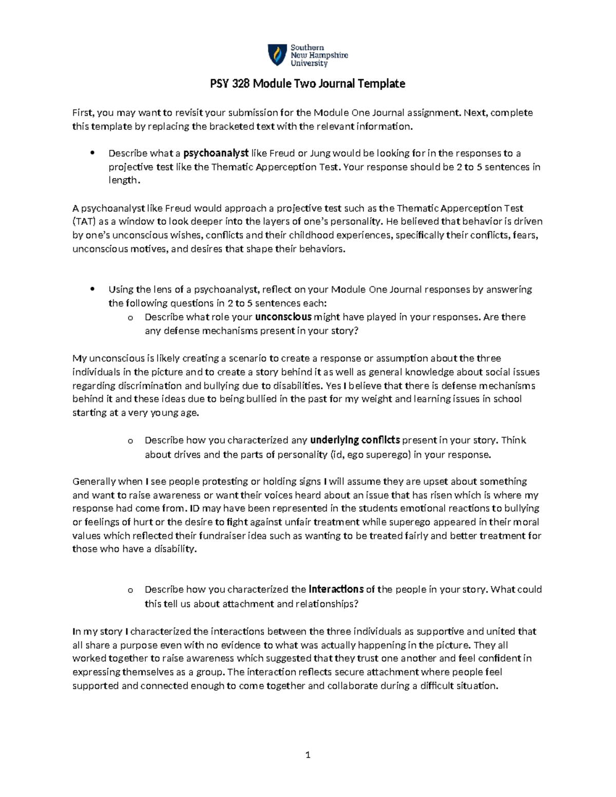 PSY 328 Module Two Journal Reflection on Projective Tests - Studocu