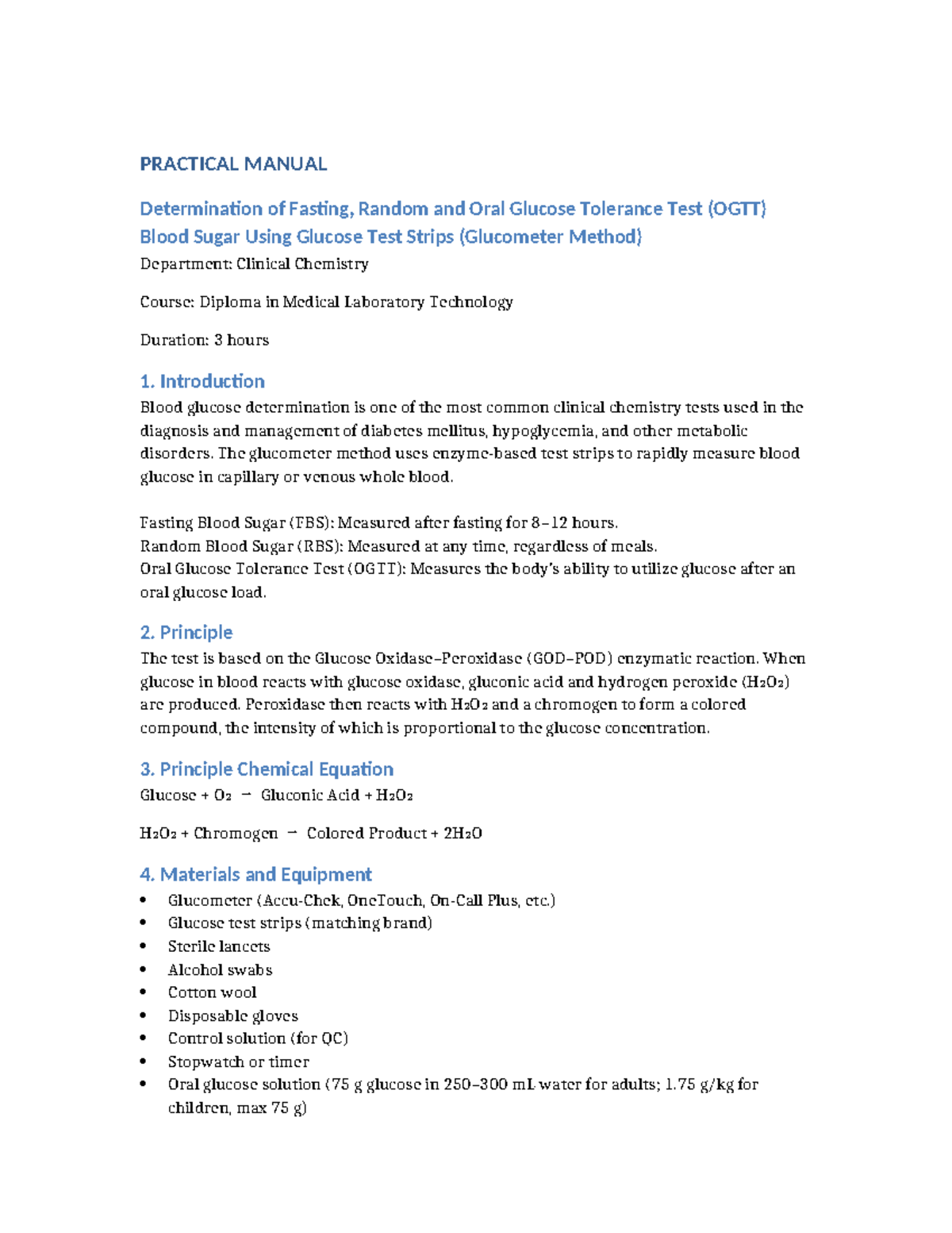 RBS, FBS & OGTT Practical Manual for Glucose Testing in Clinical ...