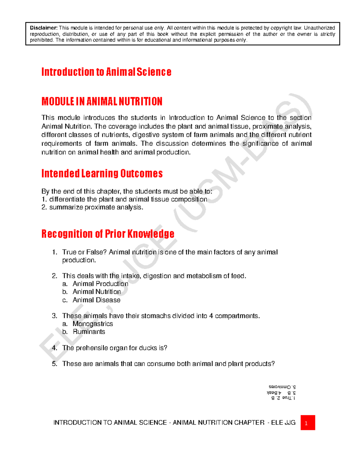 Module 8 Animal Nutrition - Introduction to Animal Science MODULE IN ...
