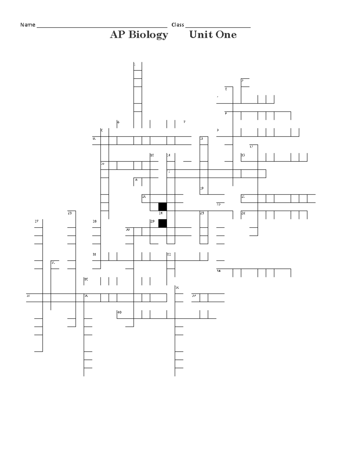 AP Biology Unit 1 Crossword: Key Vocabulary Terms - Studocu
