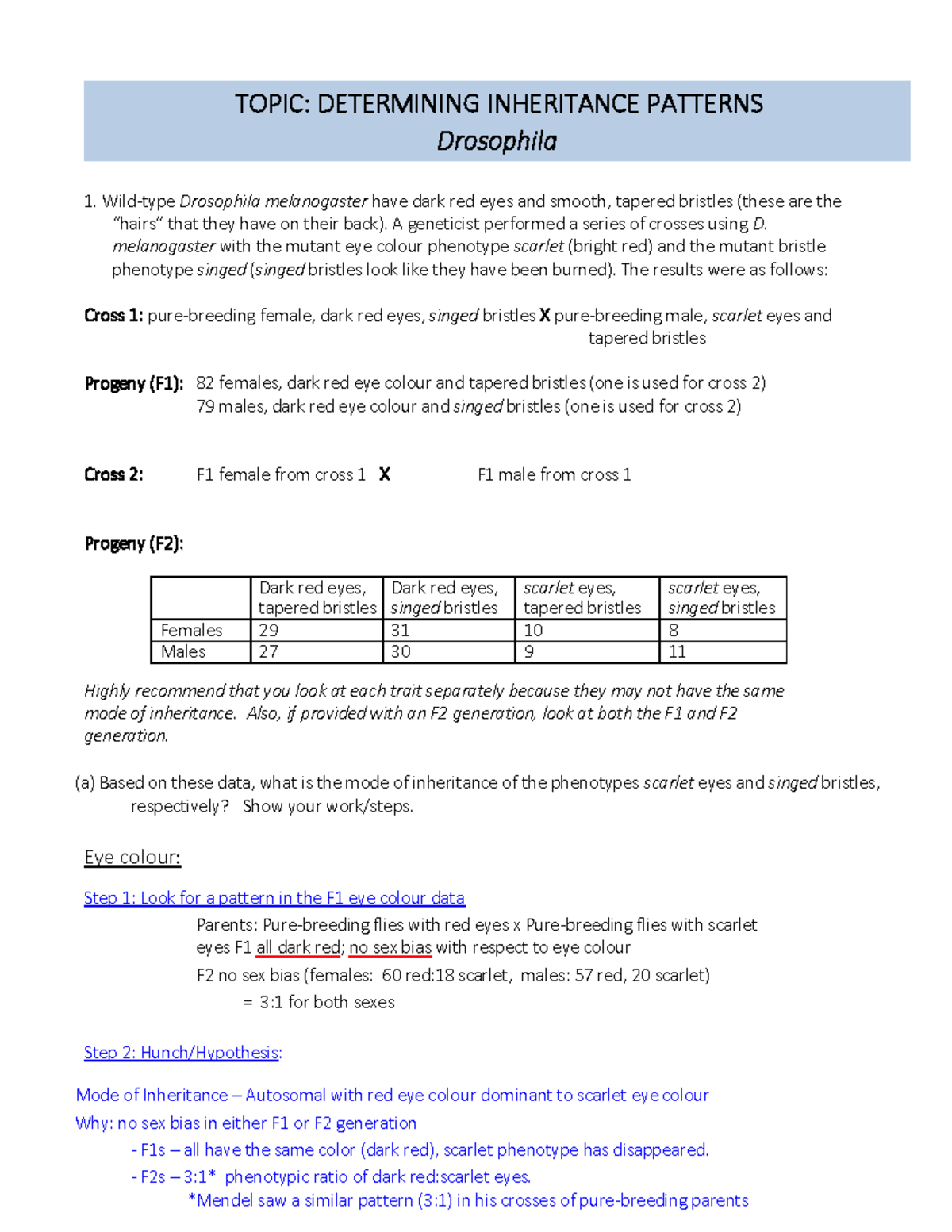 Drosophila Cross Analysis: Worksheet #5 - Genetic Inheritance Patterns ...