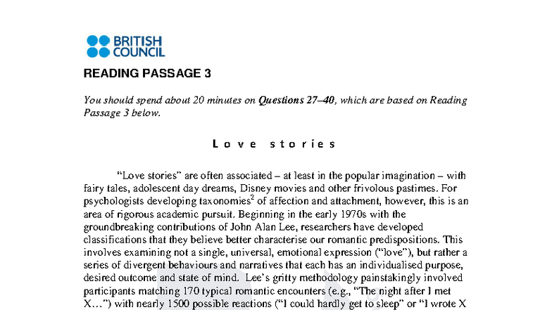 Passage 3 - Love Stories: Understanding Romantic Taxonomies - Studocu