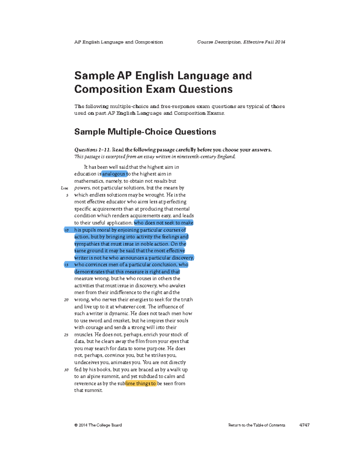 AP Lang - Multiple Choice Exam Questions and Insights - Studocu