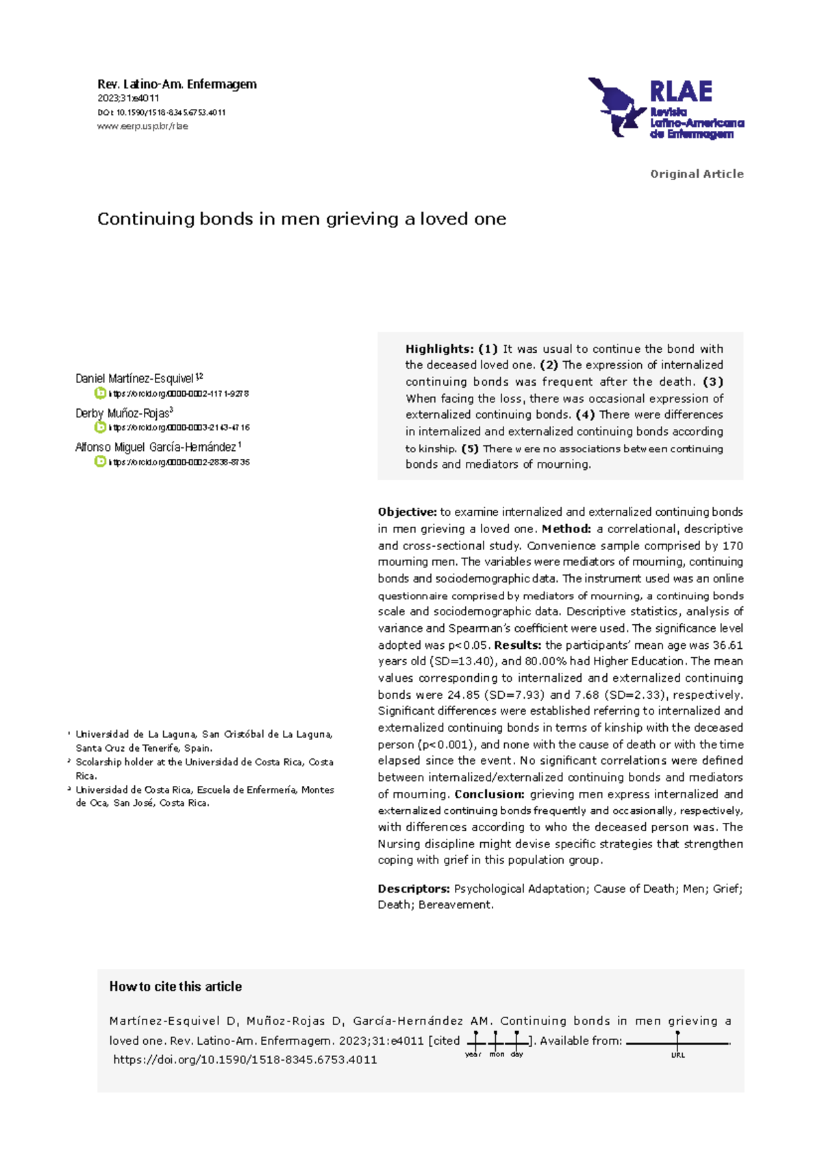 Continuing Bonds in Grieving Men: A Study on Internalized and ...