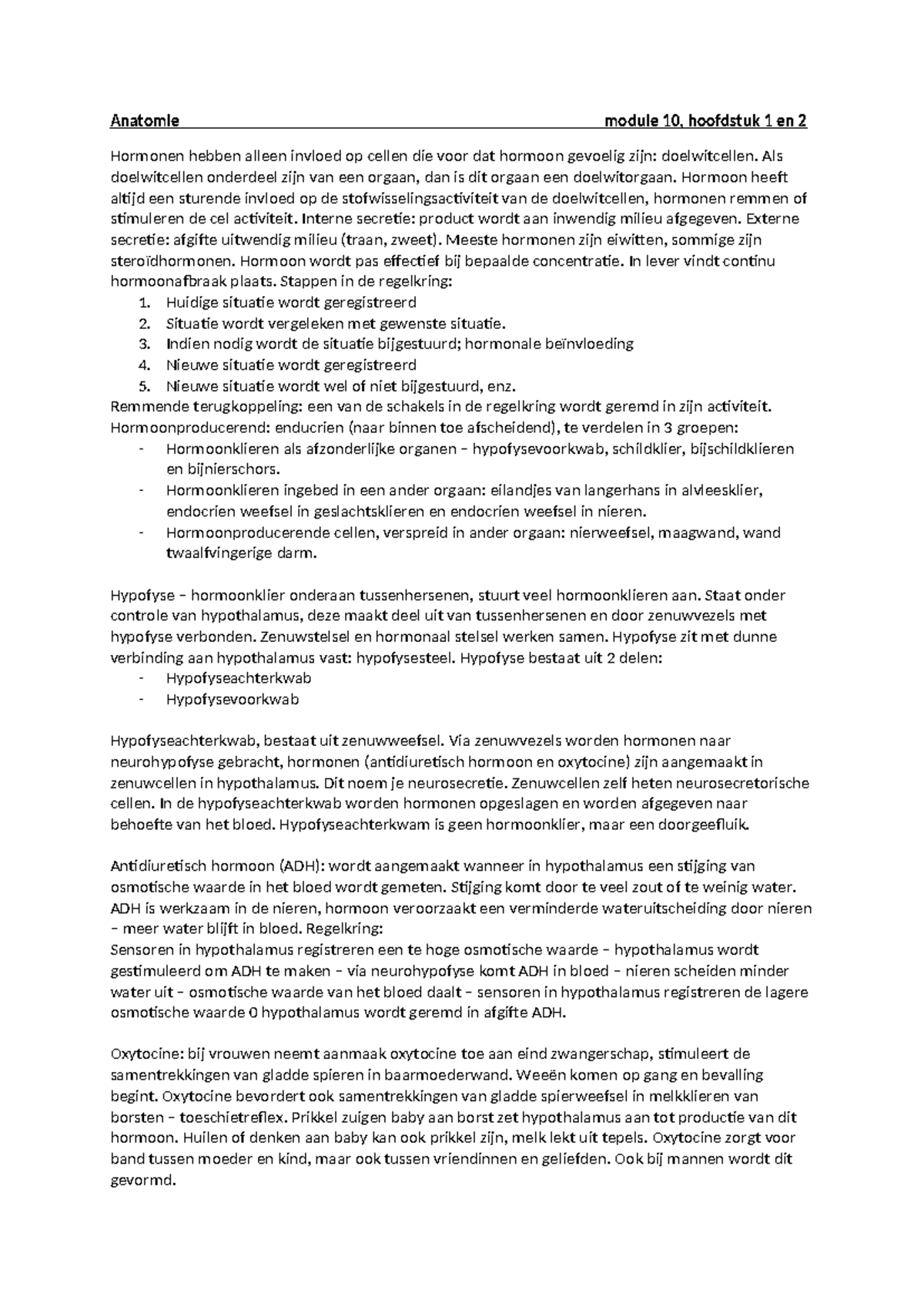 Anatomiemodule 10: Hoofdstuk 1 en 2 - Hormonen en Hun Effecten ...