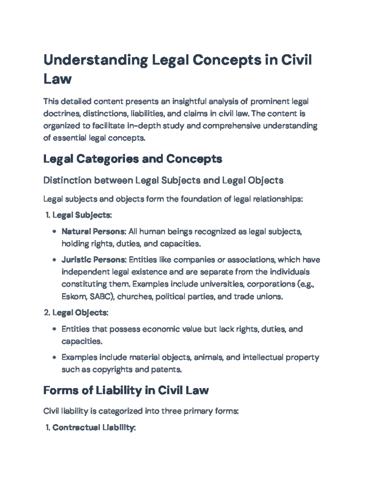 Understanding Legal Concepts in Civil Law: Doctrines and Liabilities ...