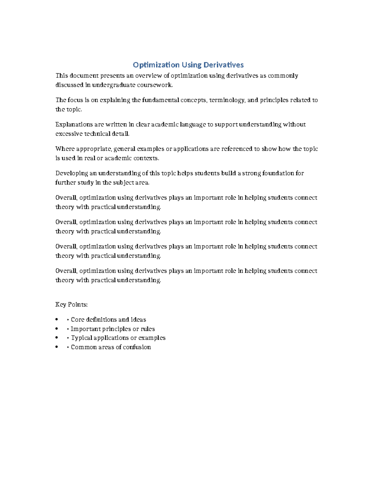 MATH 102: Optimization Using Derivatives Overview and Key Concepts ...