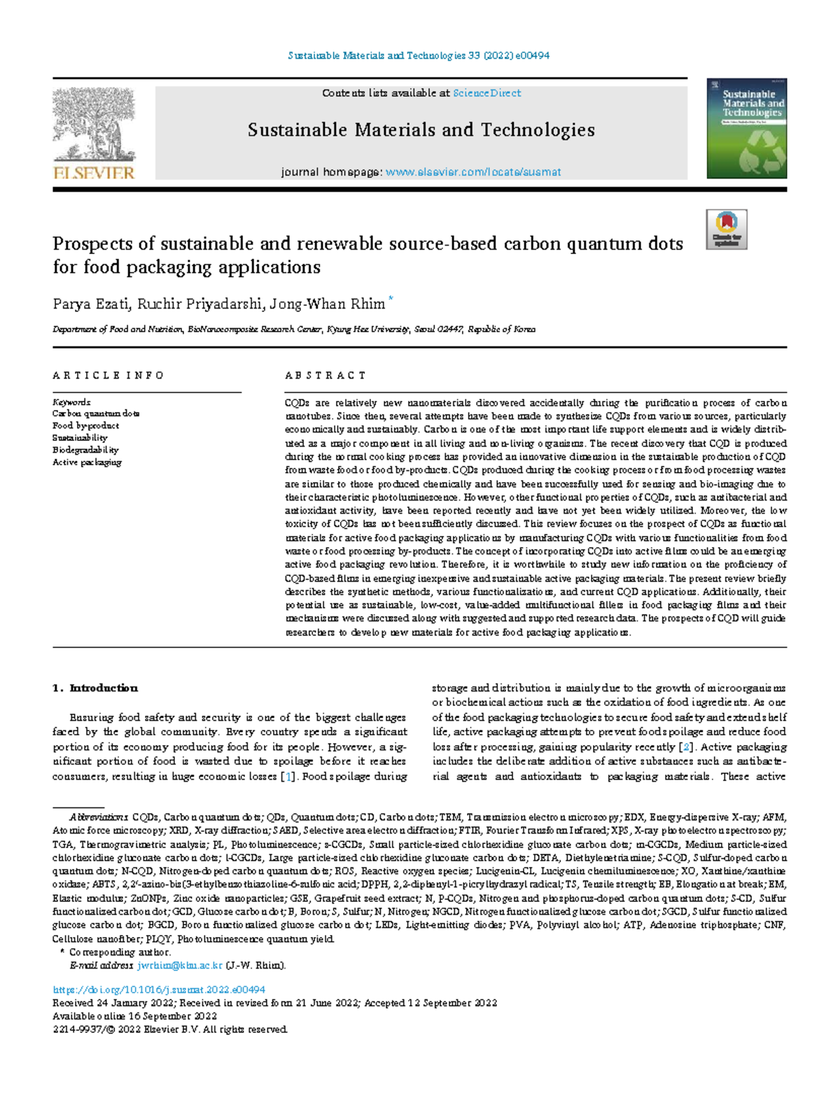 Prospects of Carbon Quantum Dots in Food Packaging Applications (33 ...