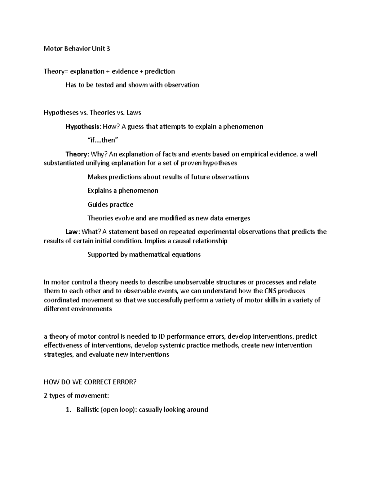 Motor Behavior Unit 3 - Lecture notes 3 - Motor Behavior Unit 3 Theory ...