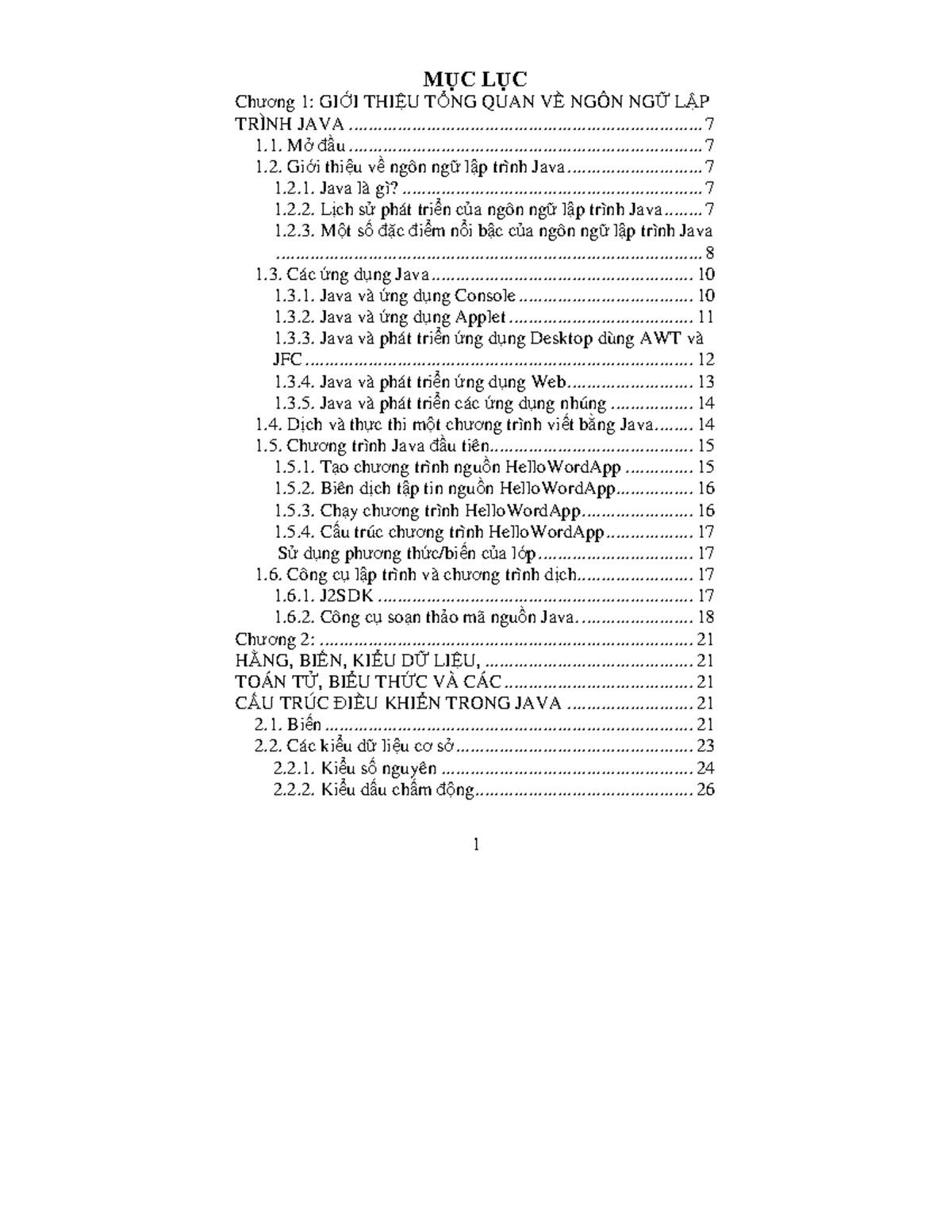 Giao trinh java co ban tieng viet - MỤC LỤC TRÌNH JAVA Chương 1: GIỚI THIỆU TỔNG QUAN VỀ NGÔN ...