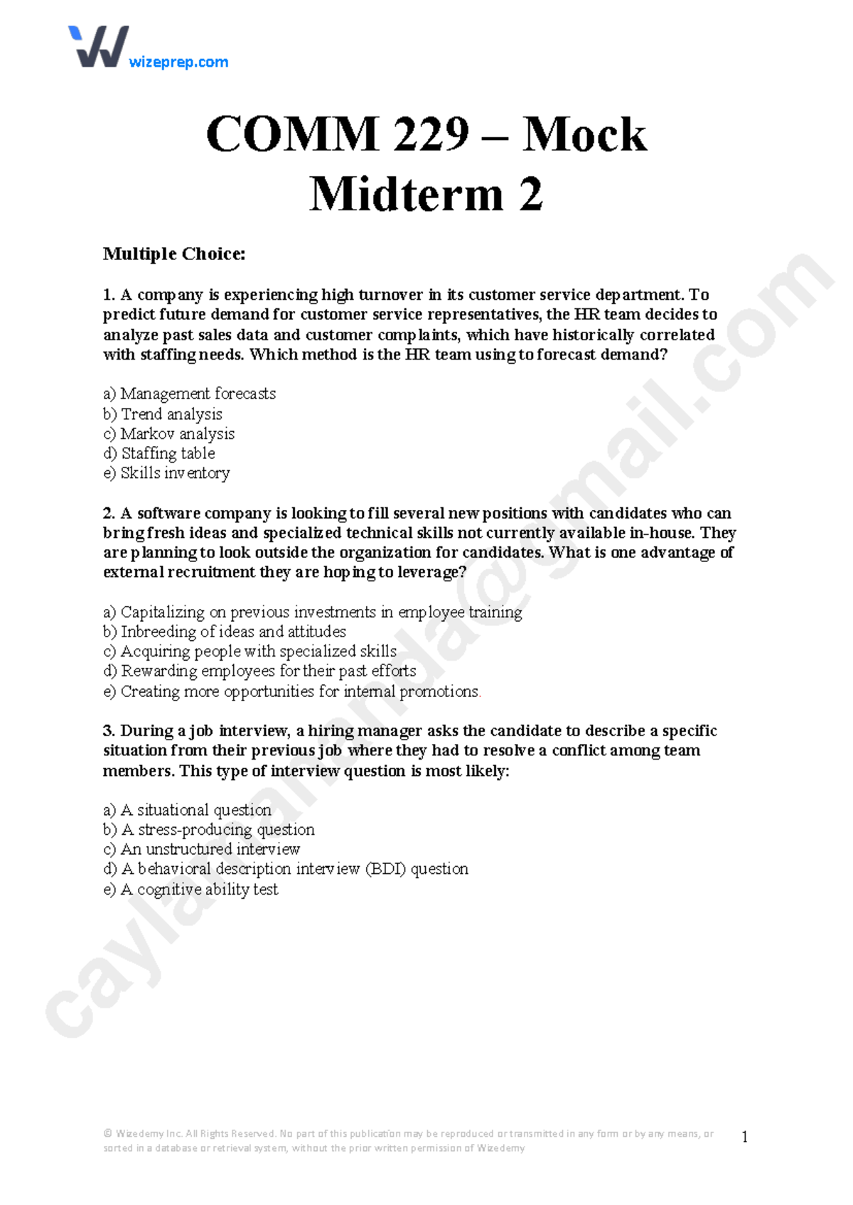 WizePrep COMM 229 Mock Midterm 2 Exam Questions and Analysis - Studocu
