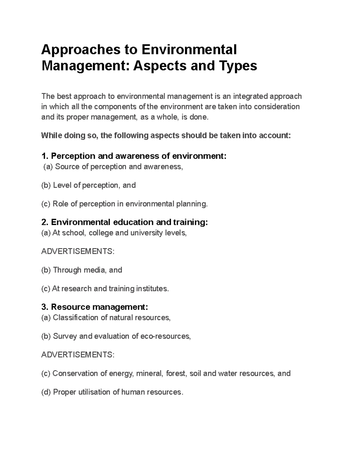 Approaches to Environmental Management: Integrated Perspectives and ...