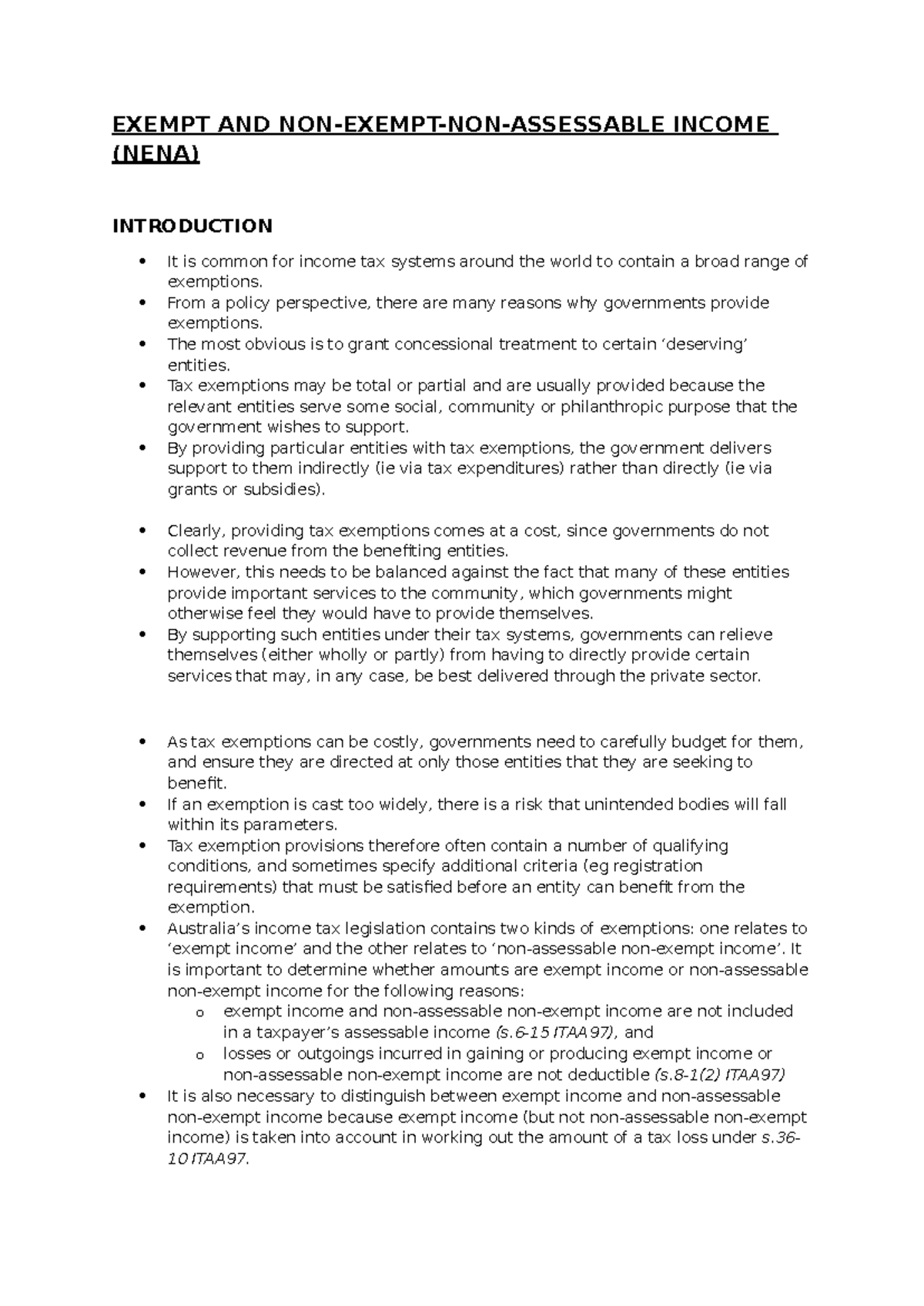Topic 6: Exempt Income and NENA Overview - Studocu