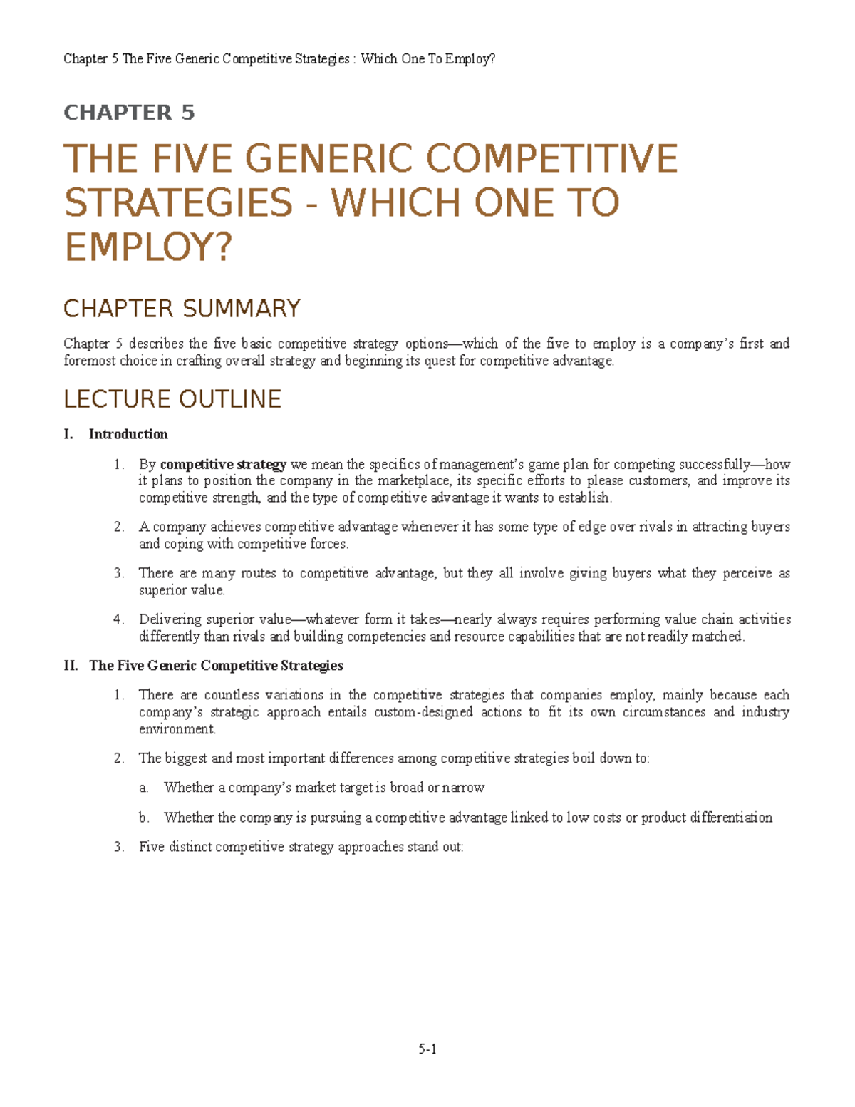 Chapter 5 - Lecture Notes - CHAPTER 5 THE FIVE GENERIC COMPETITIVE ...
