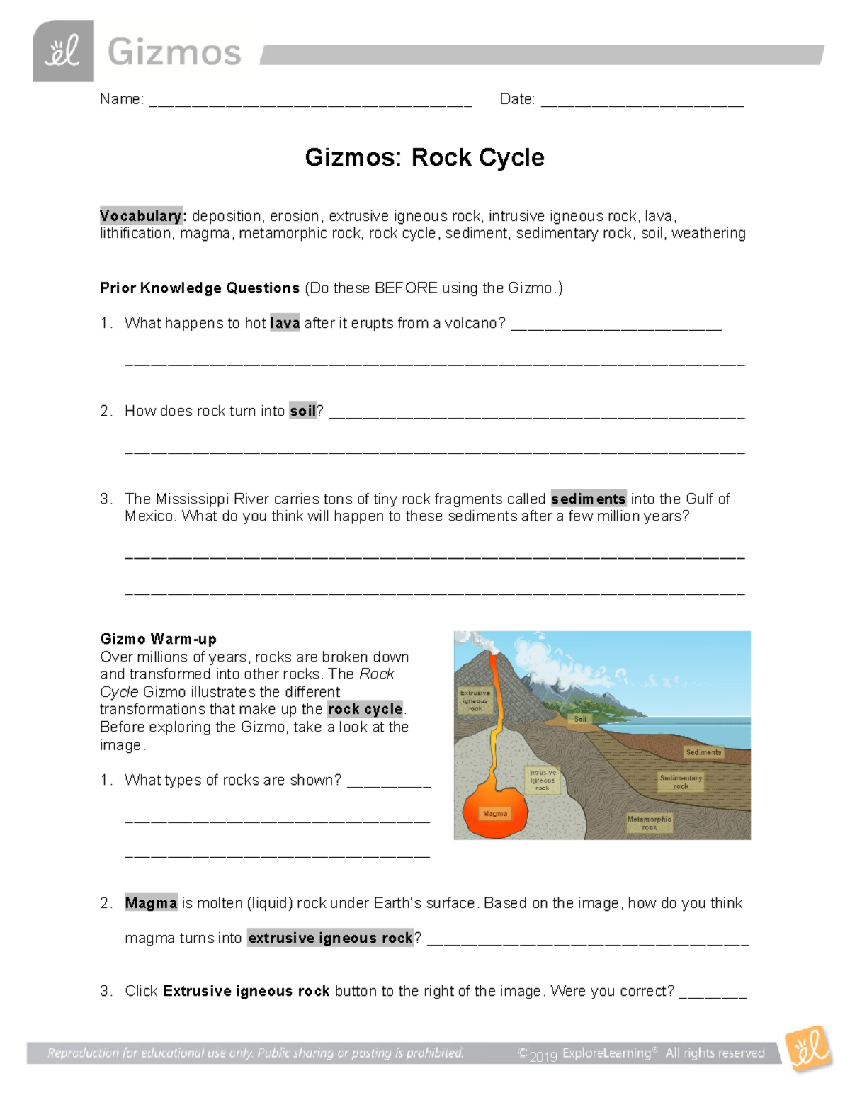 Gizmos Rock Cycle and Classification - Name ...