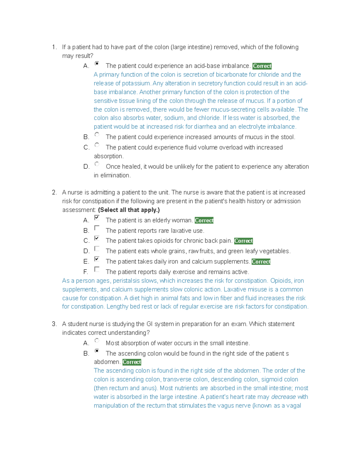 Unit 09 bowel elimination and ostomy care lesson 1 post test with ...