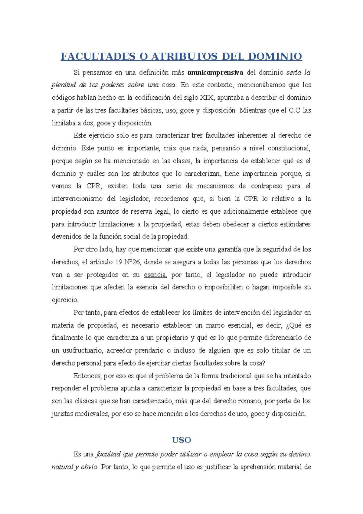 Atributos del Dominio: Derechos Reales y Facultades - CNE - Studocu