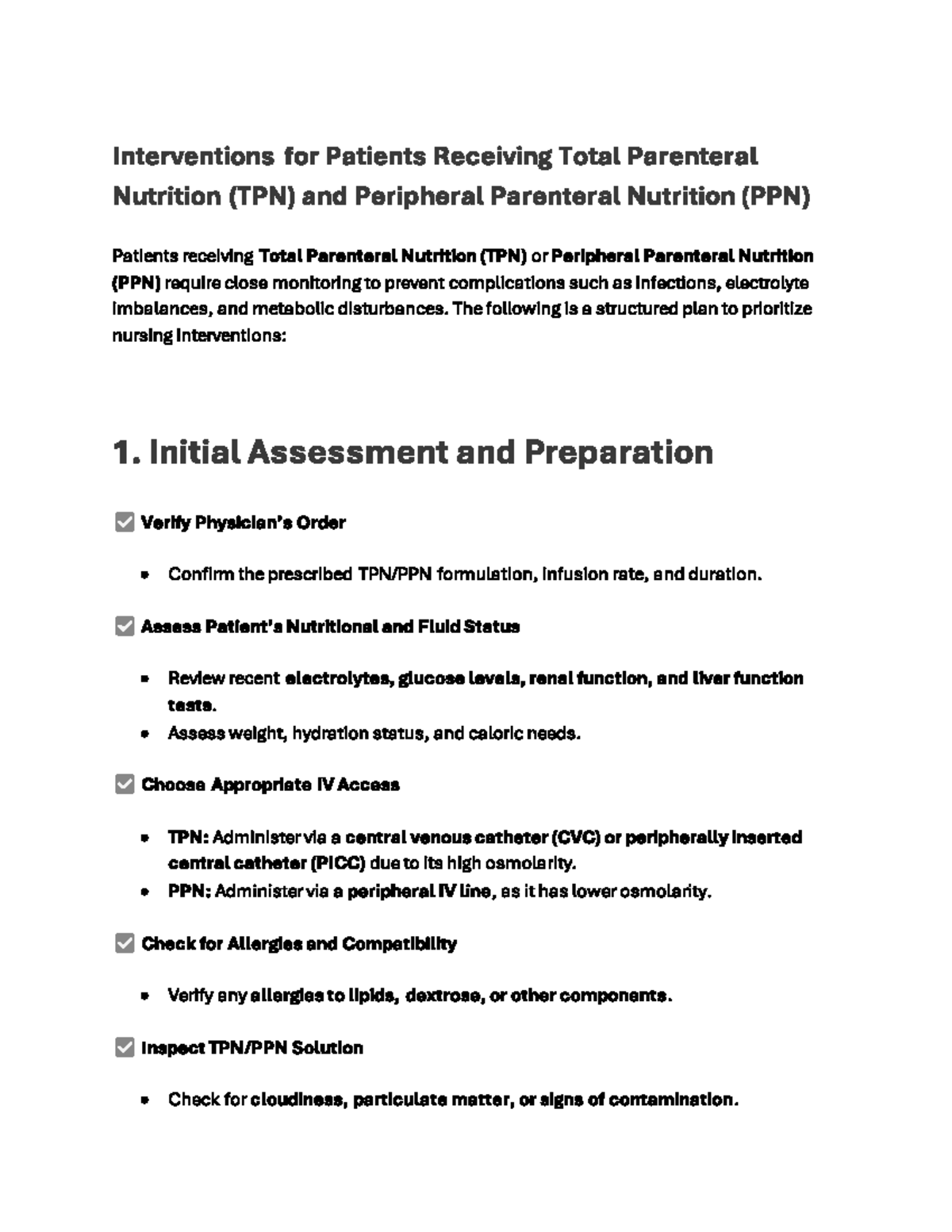 Nursing Interventions for TPN & PPN Patients: A Care Plan Guide - Studocu