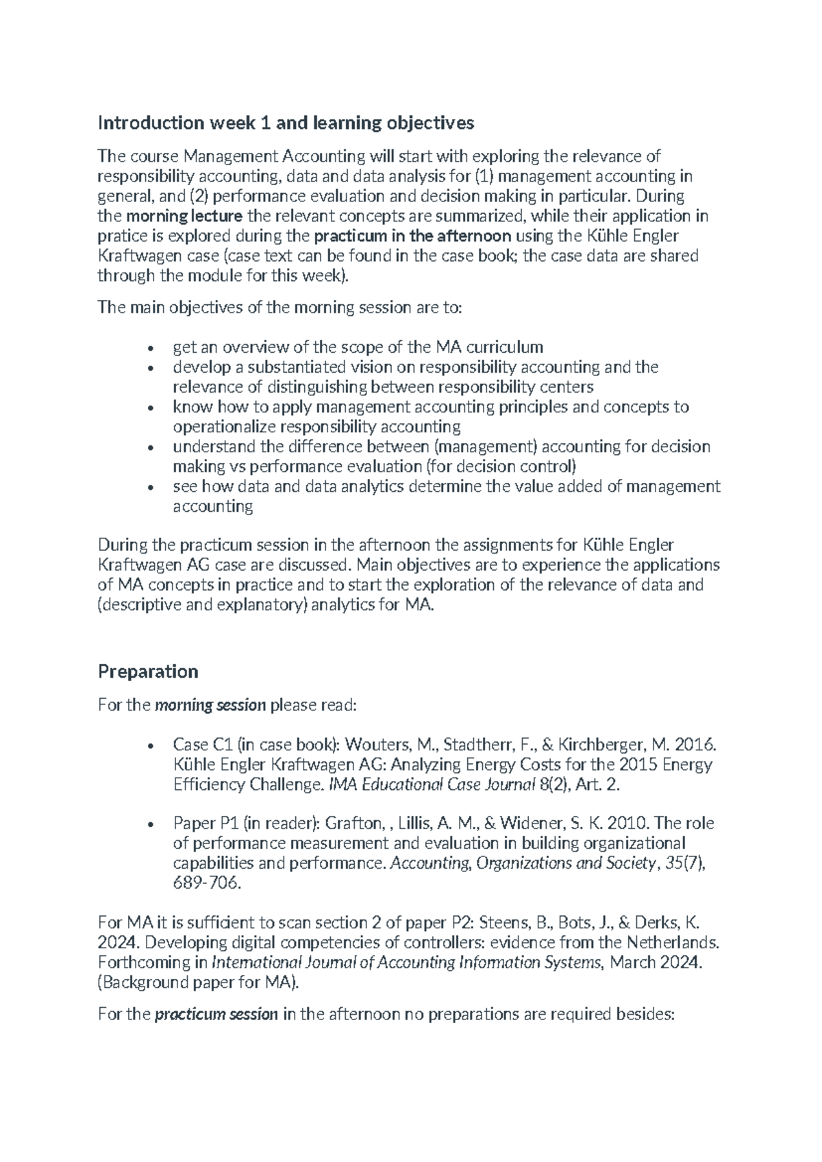 Management Accounting (MA) Week 1: Intro & Learning Objectives ...