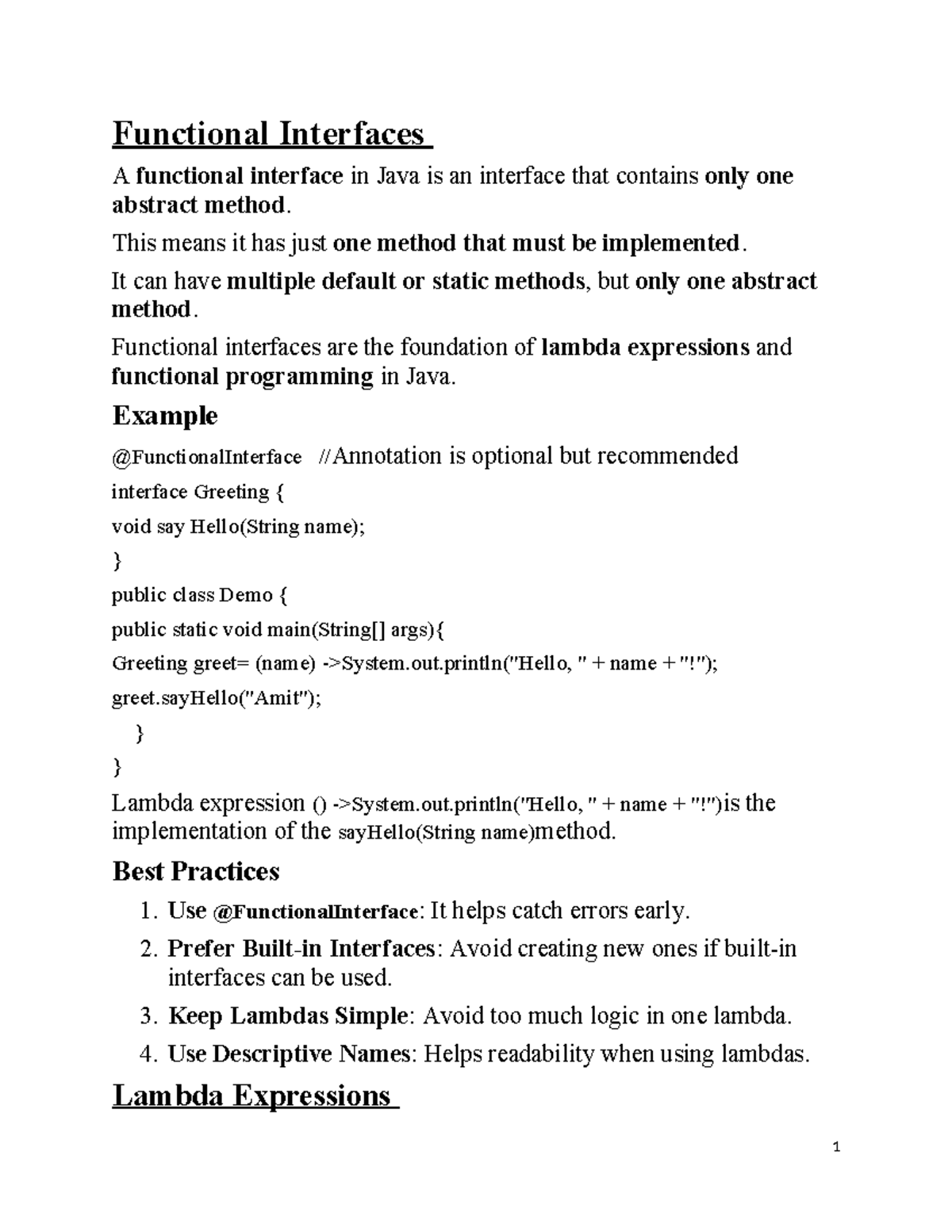 OOP with Java (CS101) Unit 3: Functional Interfaces & Lambda Expressions - Studocu