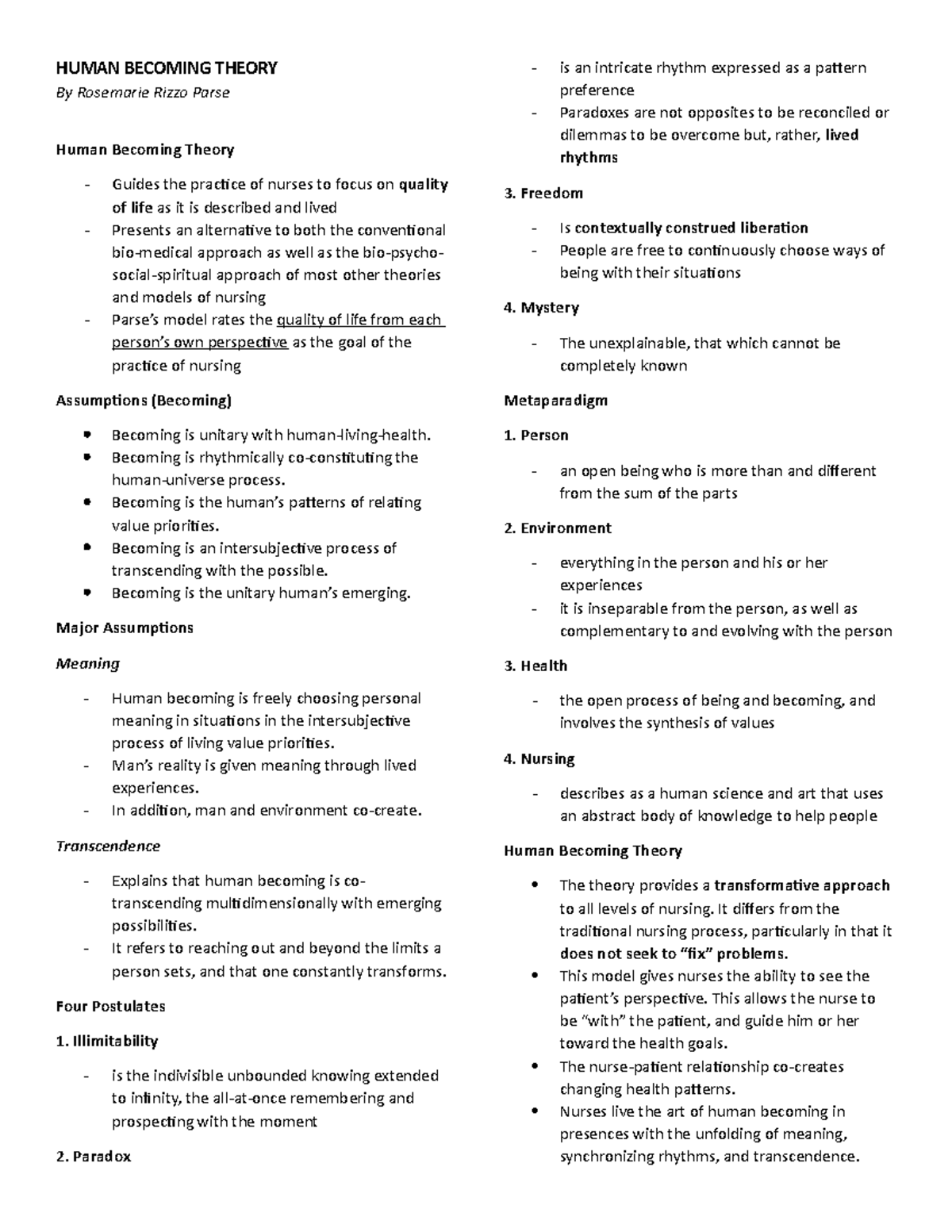 HBT: Understanding Human Becoming Theory in Nursing Practice - Studocu