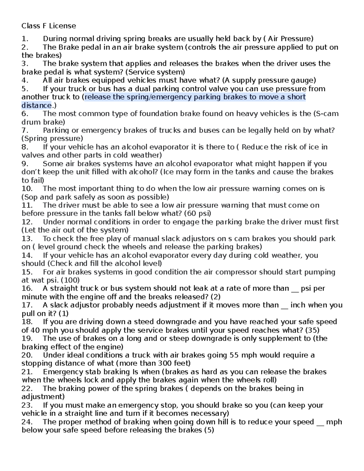 Class F License - Practice Questions and Study Guide - Studocu