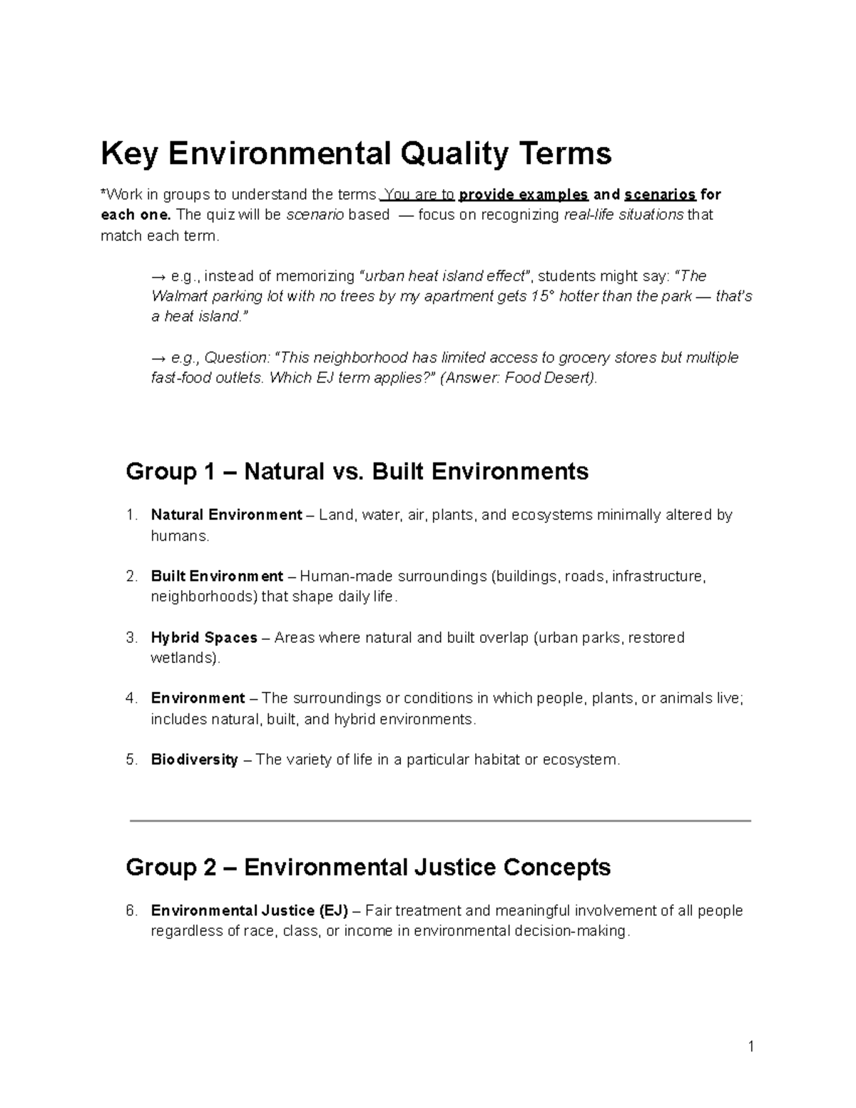 Key Environmental Quality Terms Quiz Overview (ENV 101) - Studocu