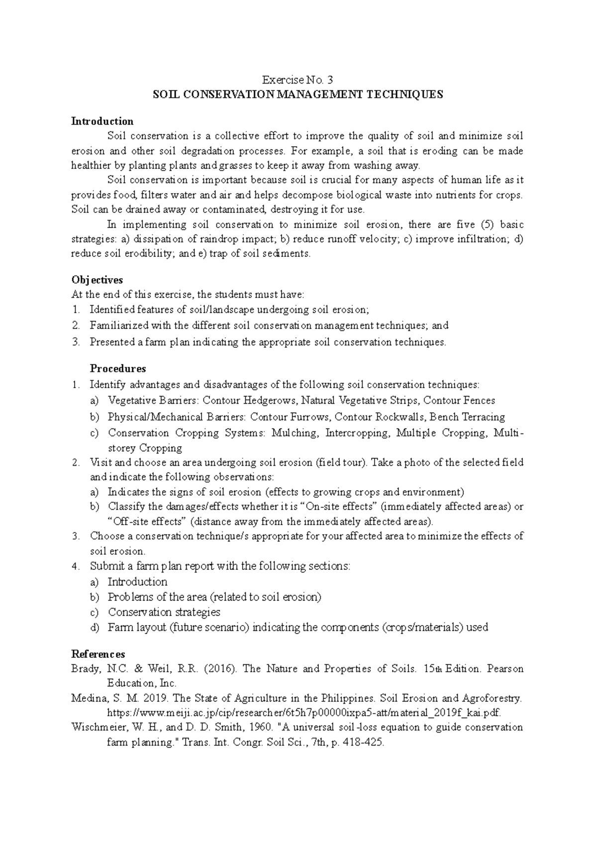 Exercise No. 3 - Soil Conservation Management Techniques - Studocu