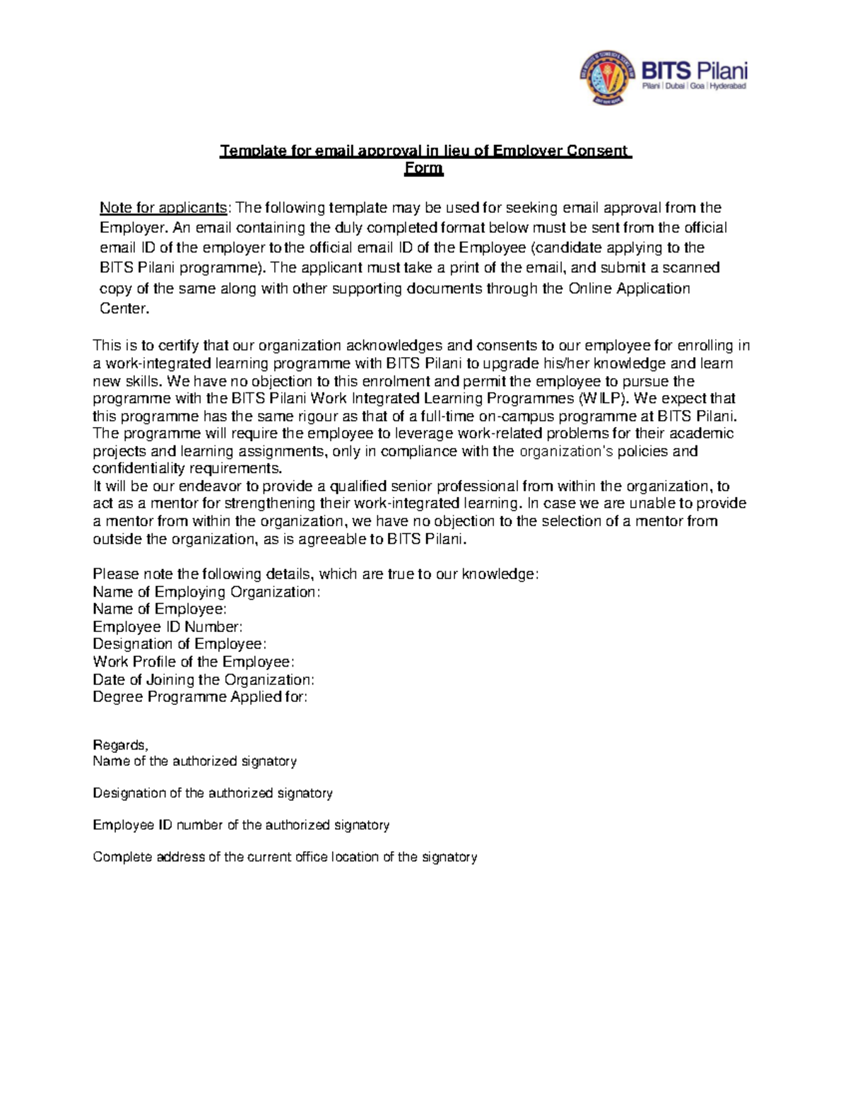 ECF - Email Approval Template for Employer Consent Form - Studocu