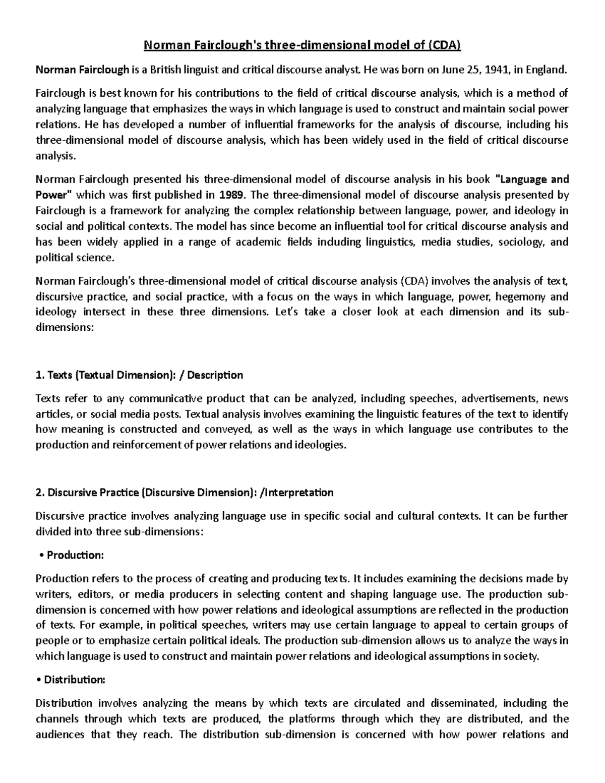 Fairclough's 3D Model of Critical Discourse Analysis (CDA) Explained ...